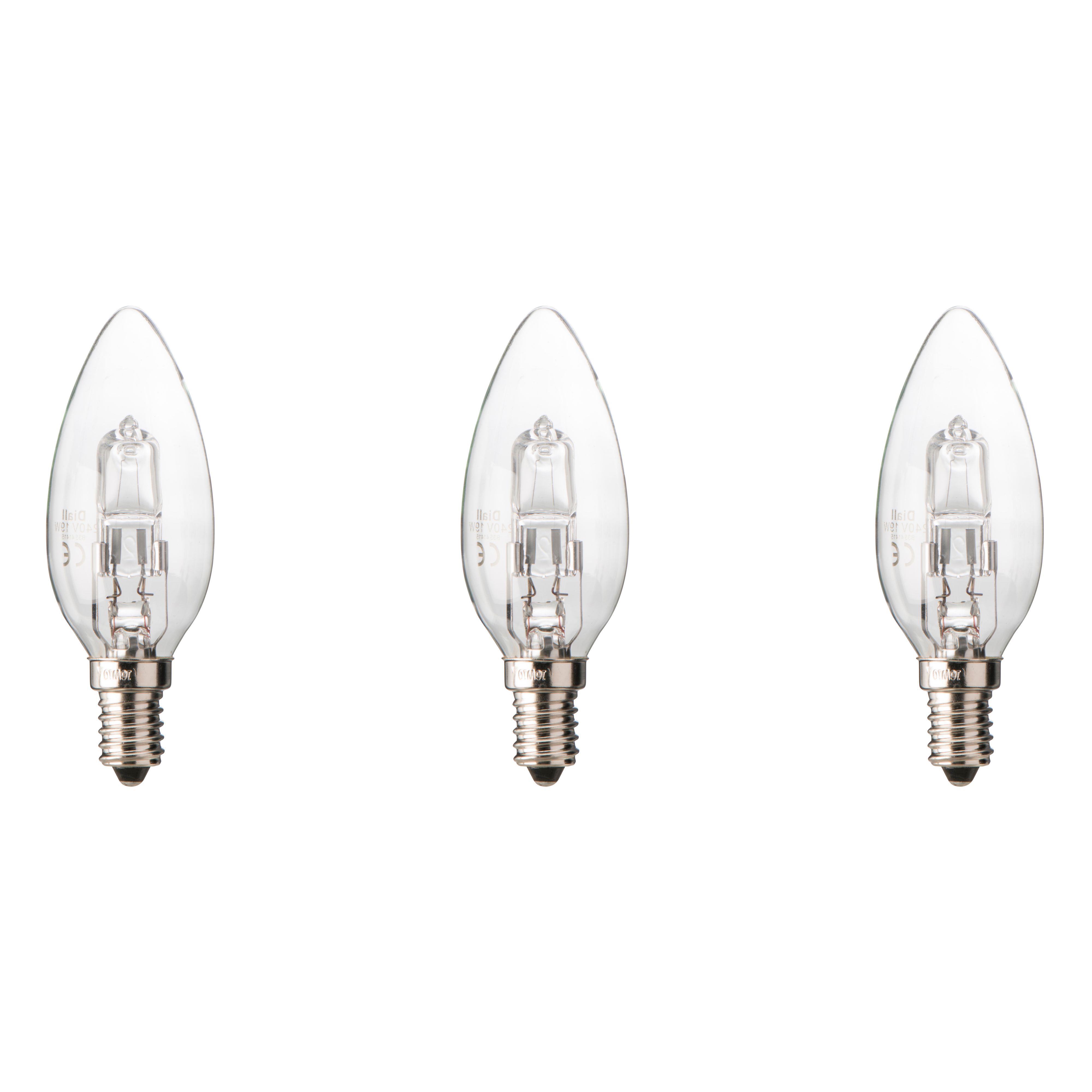 Diall E14 19W Halogen Dimmable Candle Light bulb, Pack of 3 ... Diall E14 19W Halogen Dimmable Candle Light bulb, Pack of 3 ...
