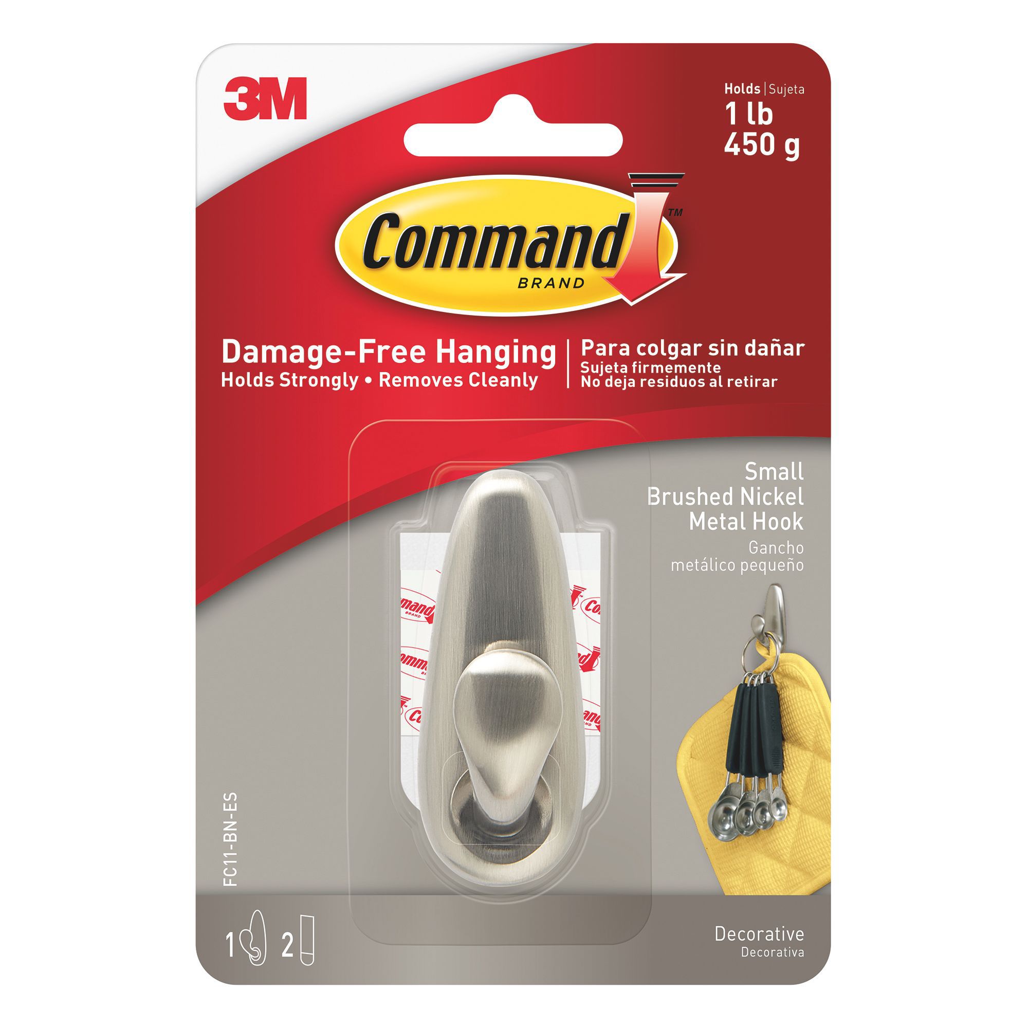 3M Command Brushed nickel Metal Hook | Departments | DIY at B&Q