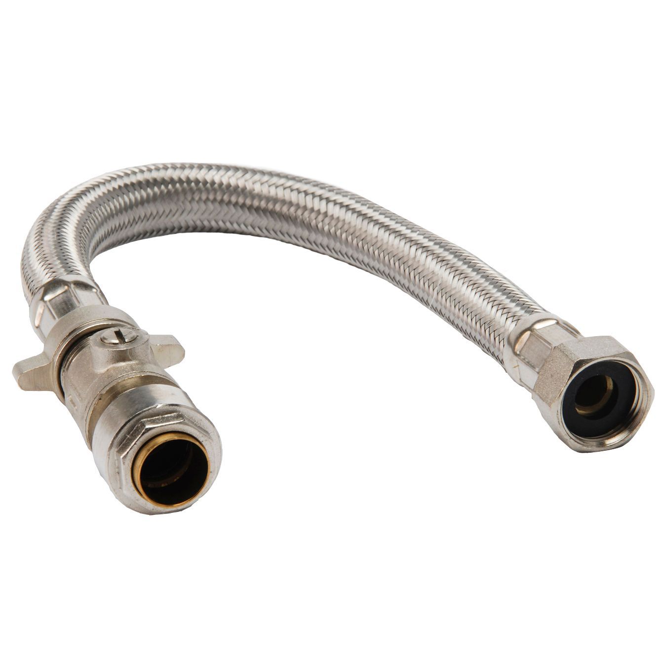 Flexible tap connector with valve, (Dia)15mm (Dia)½" (L)300mm ...