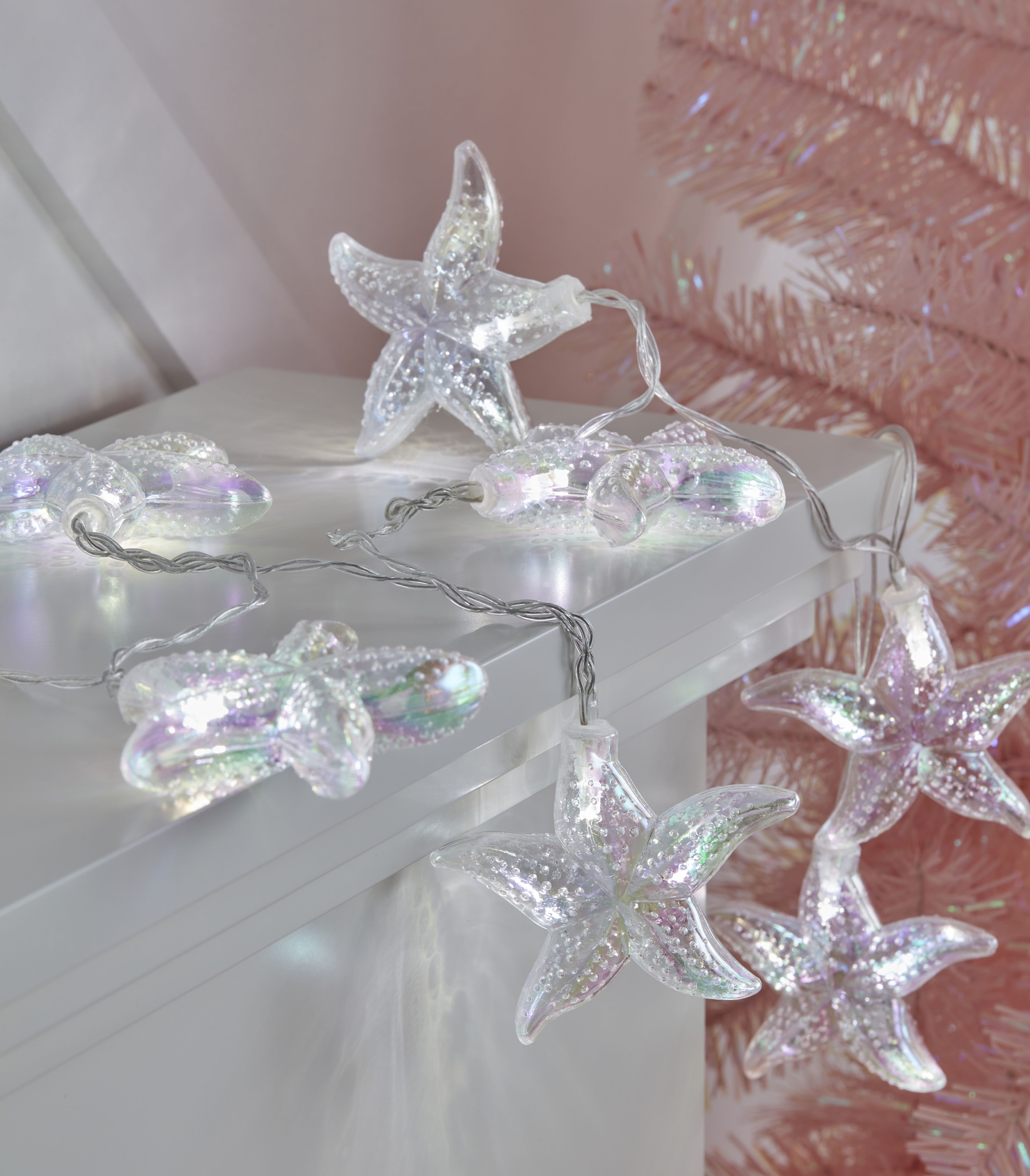 10 Ice white Starfish LED String lights With timer function Clear cable