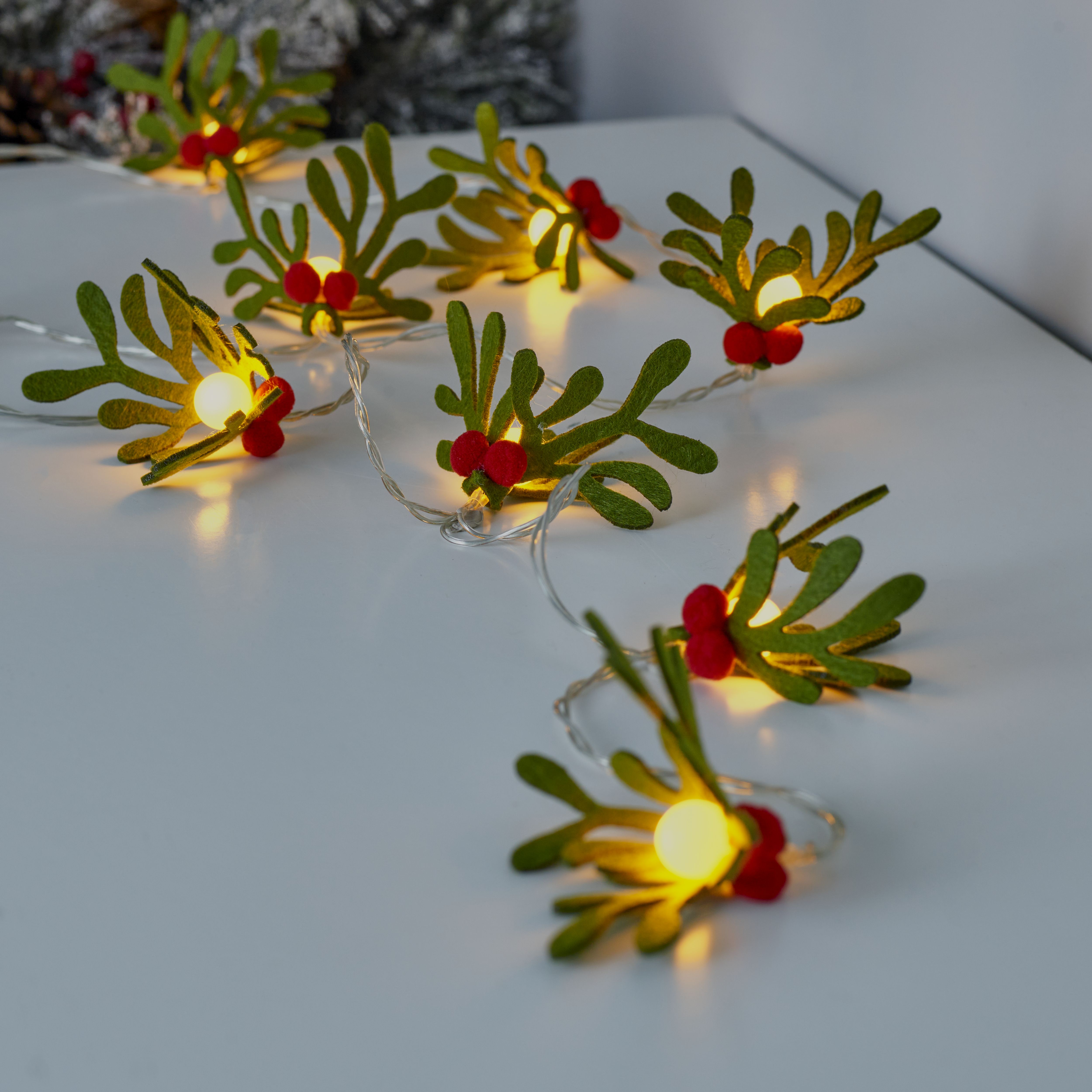 10 Warm white Mistletoe LED String lights with 1.65m Clear cable