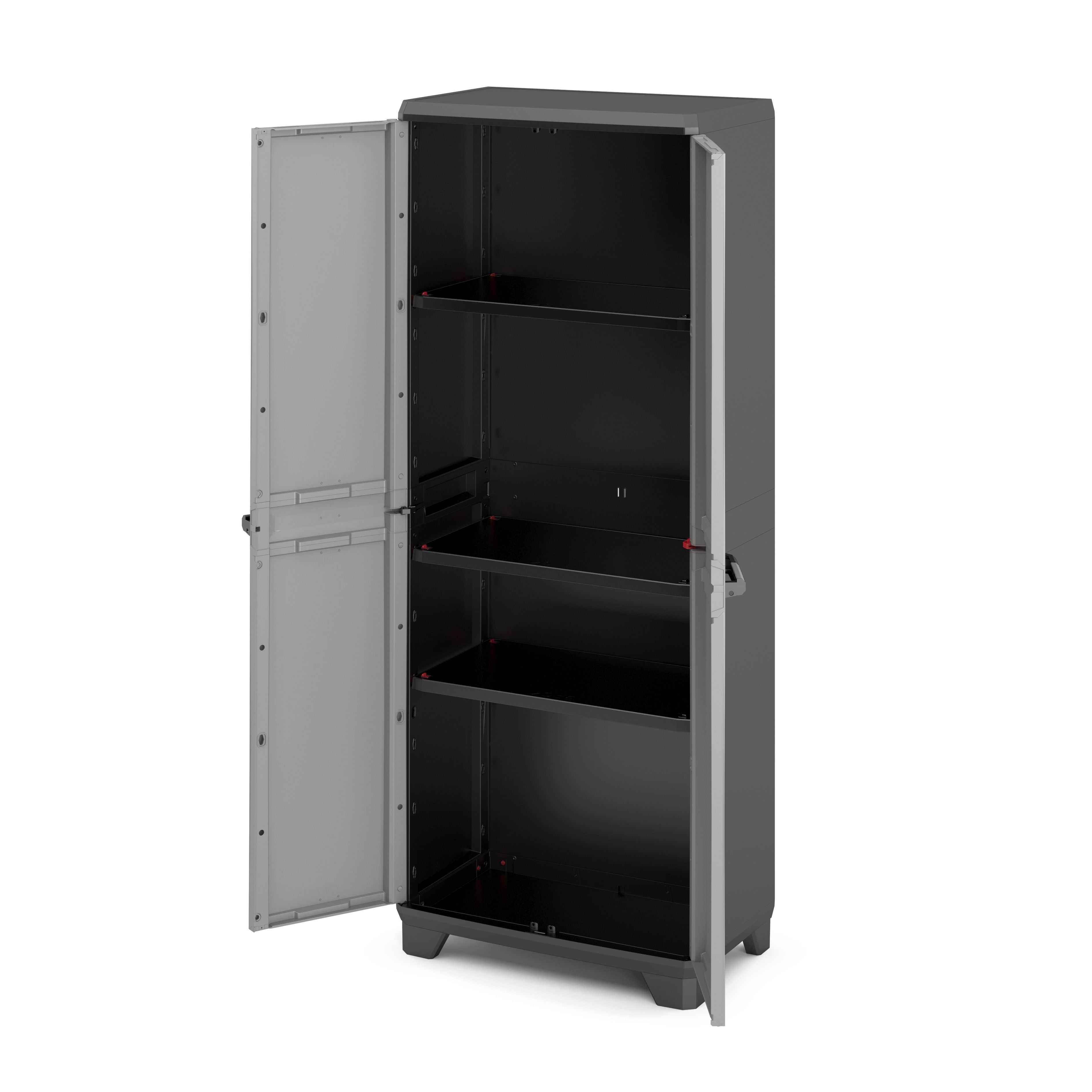 3 shelf Black & grey Tall Utility Storage cabinet (H)173cm x (W)68cm x ...
