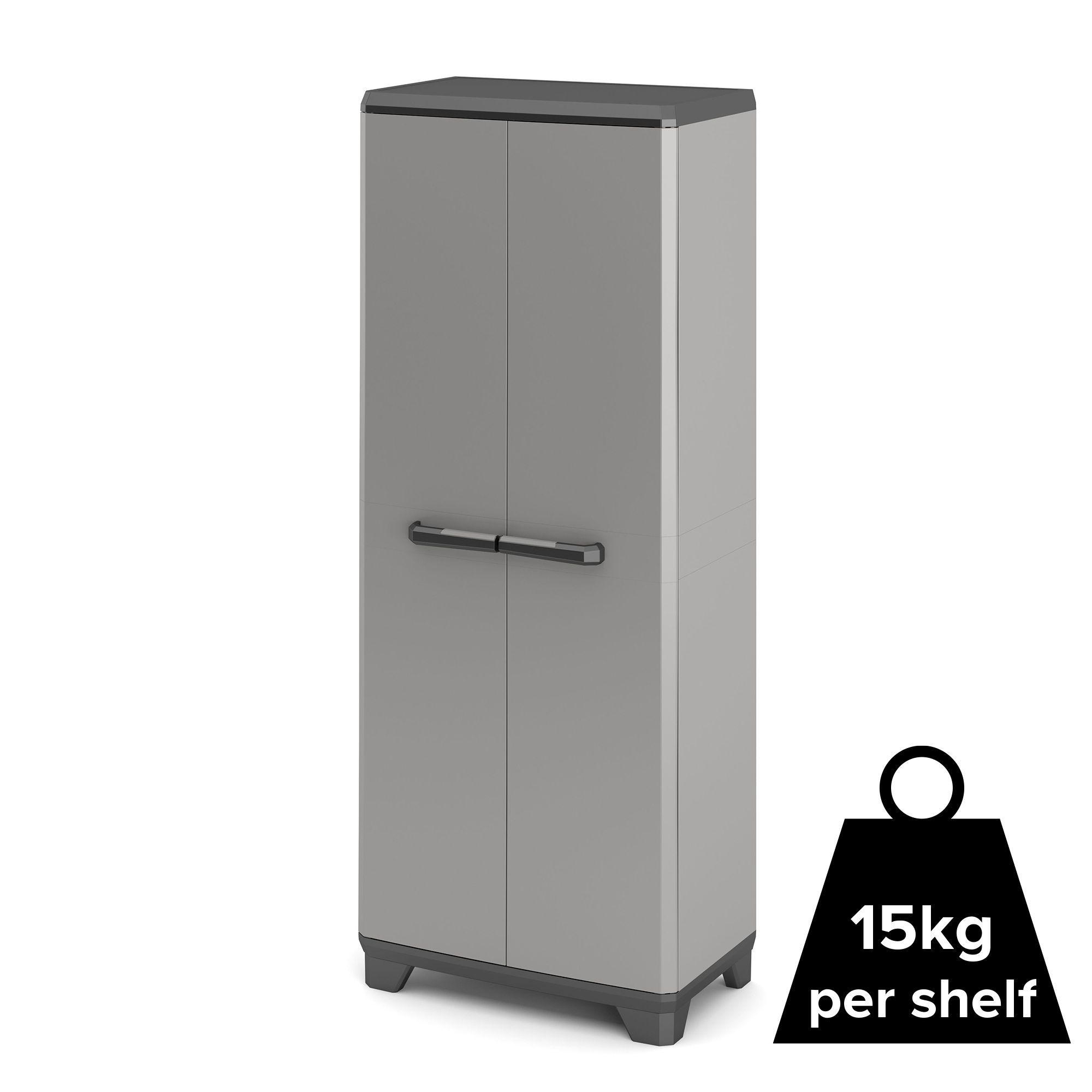 3 shelf Black & grey Tall Utility Storage cabinet (H)173cm x (W)68cm x ...