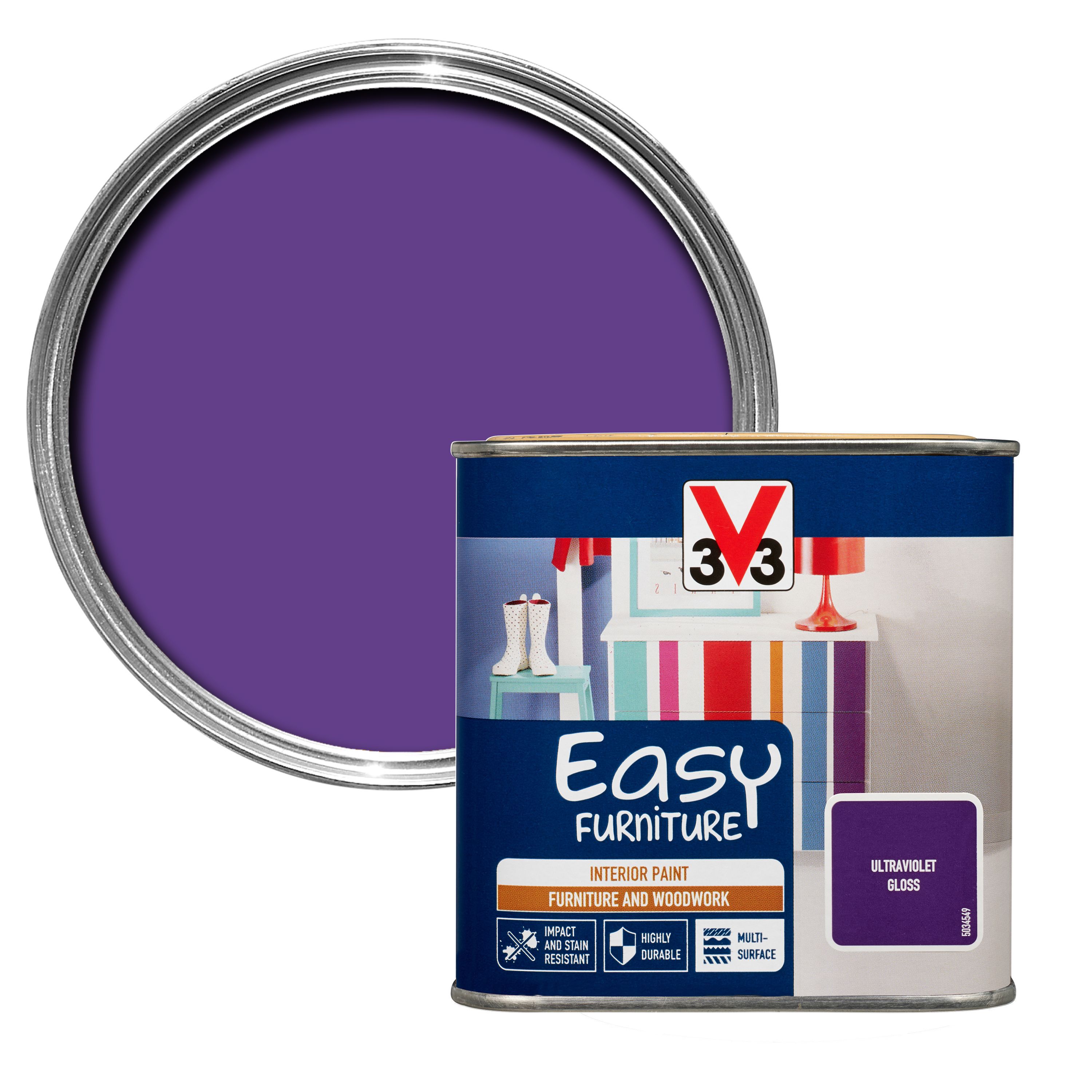 V33 Easy Ultraviolet Gloss Furniture paint 500 ml | Departments | DIY ...