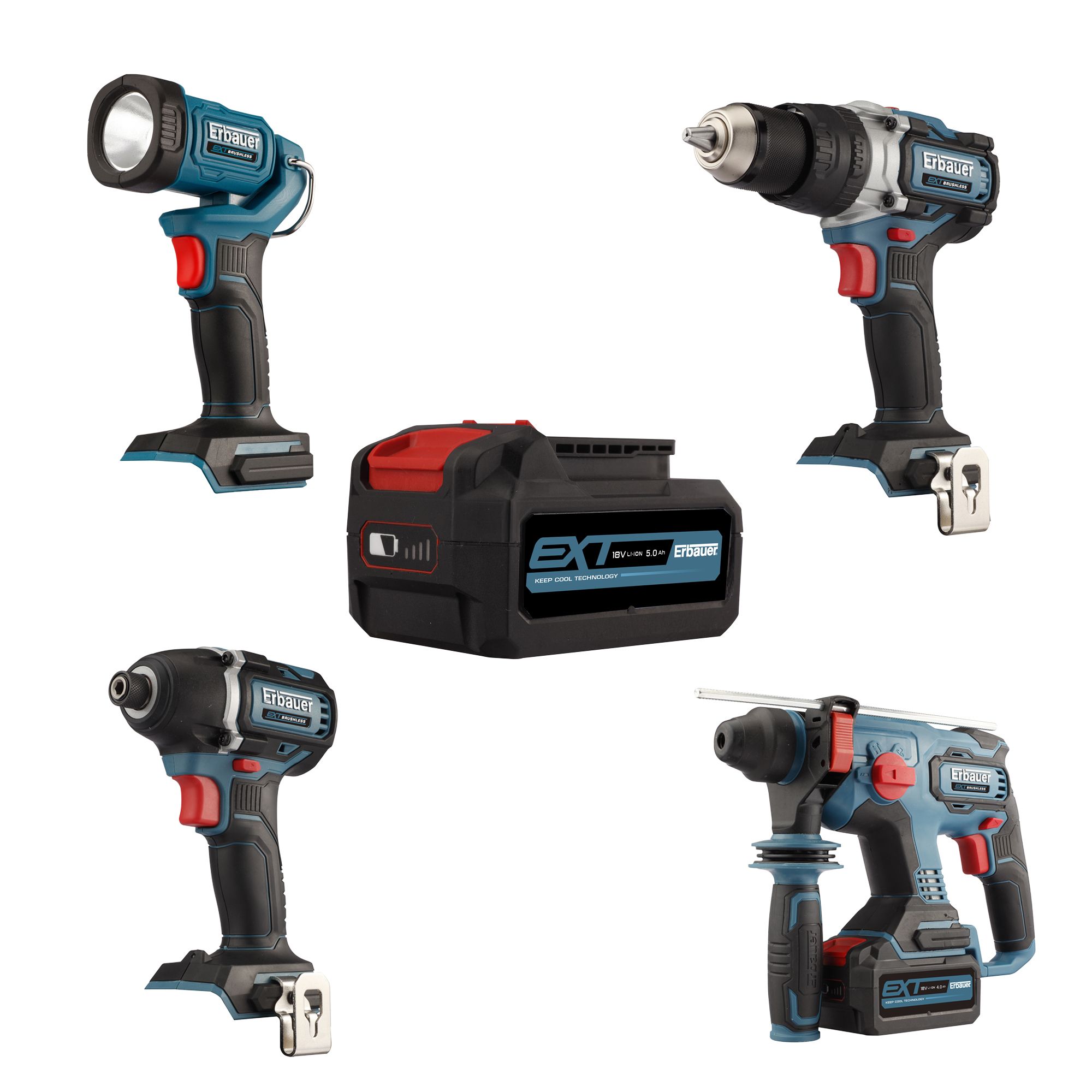 Erbauer EXT 18V 5Ah Li-ion Cordless 4 piece Power tool kit ...