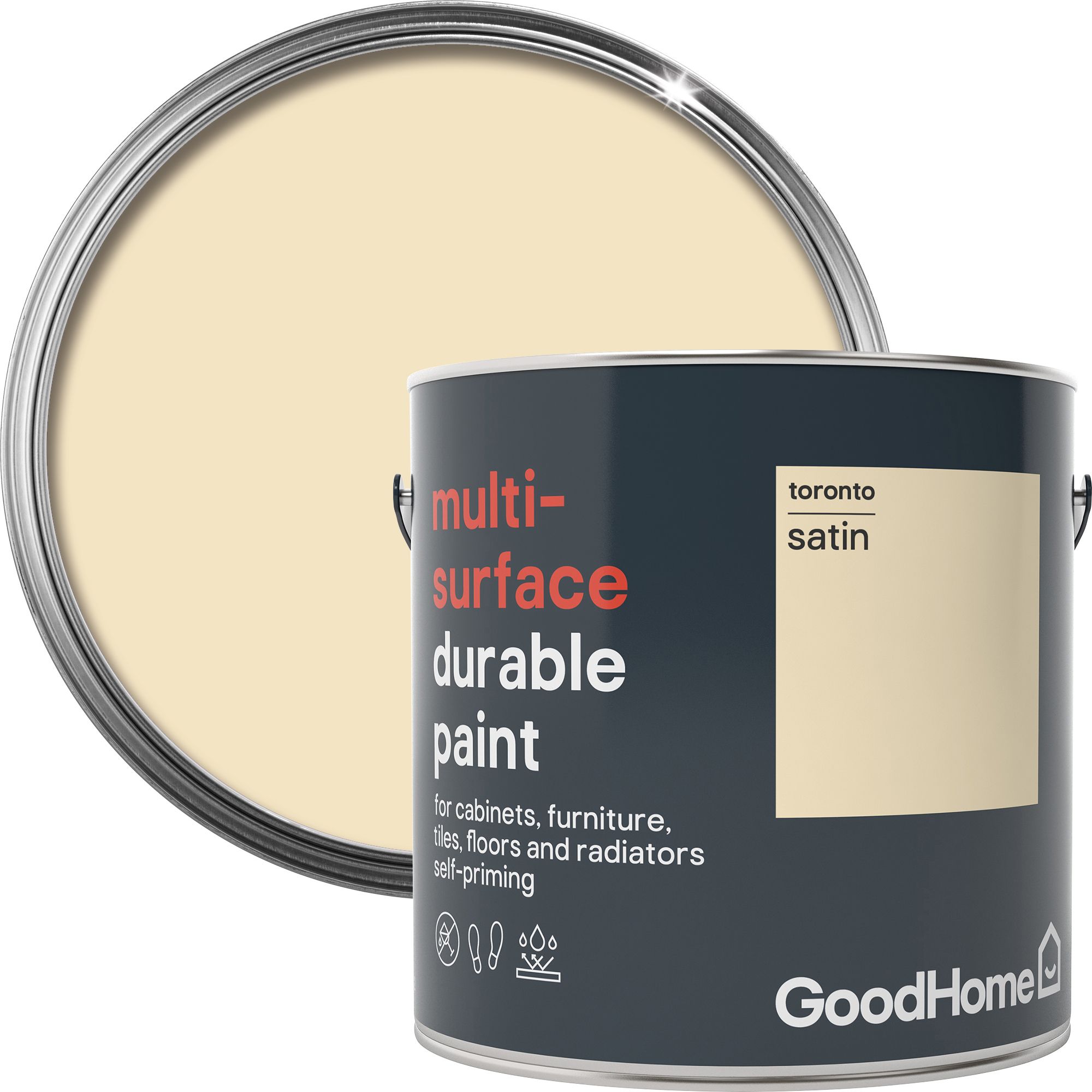 GoodHome Durable Toronto Satin Multi-surface paint, 2L | Departments ...