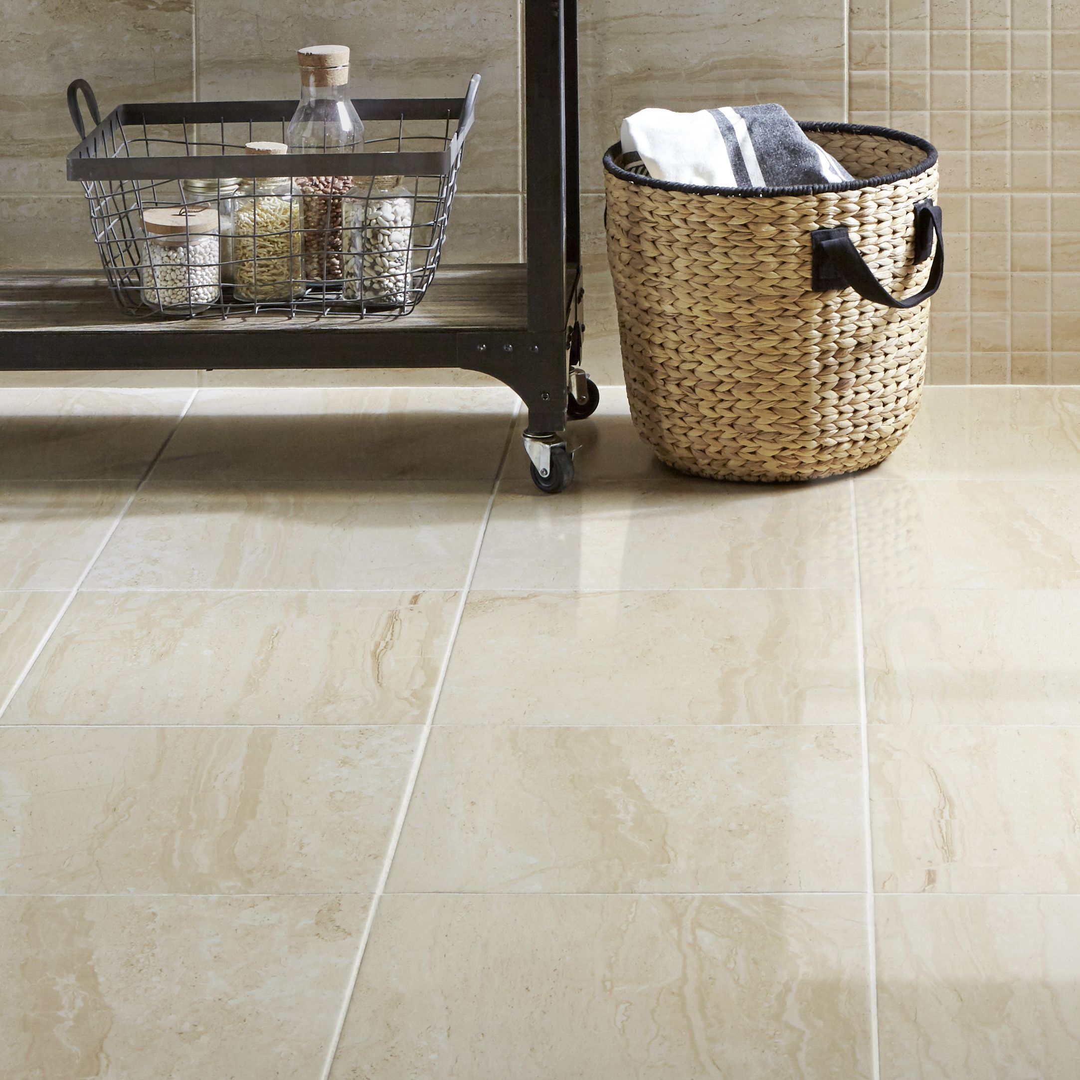 Travertina Beige Gloss Stone Effect Ceramic Wall Tile Of 15 L 400mm