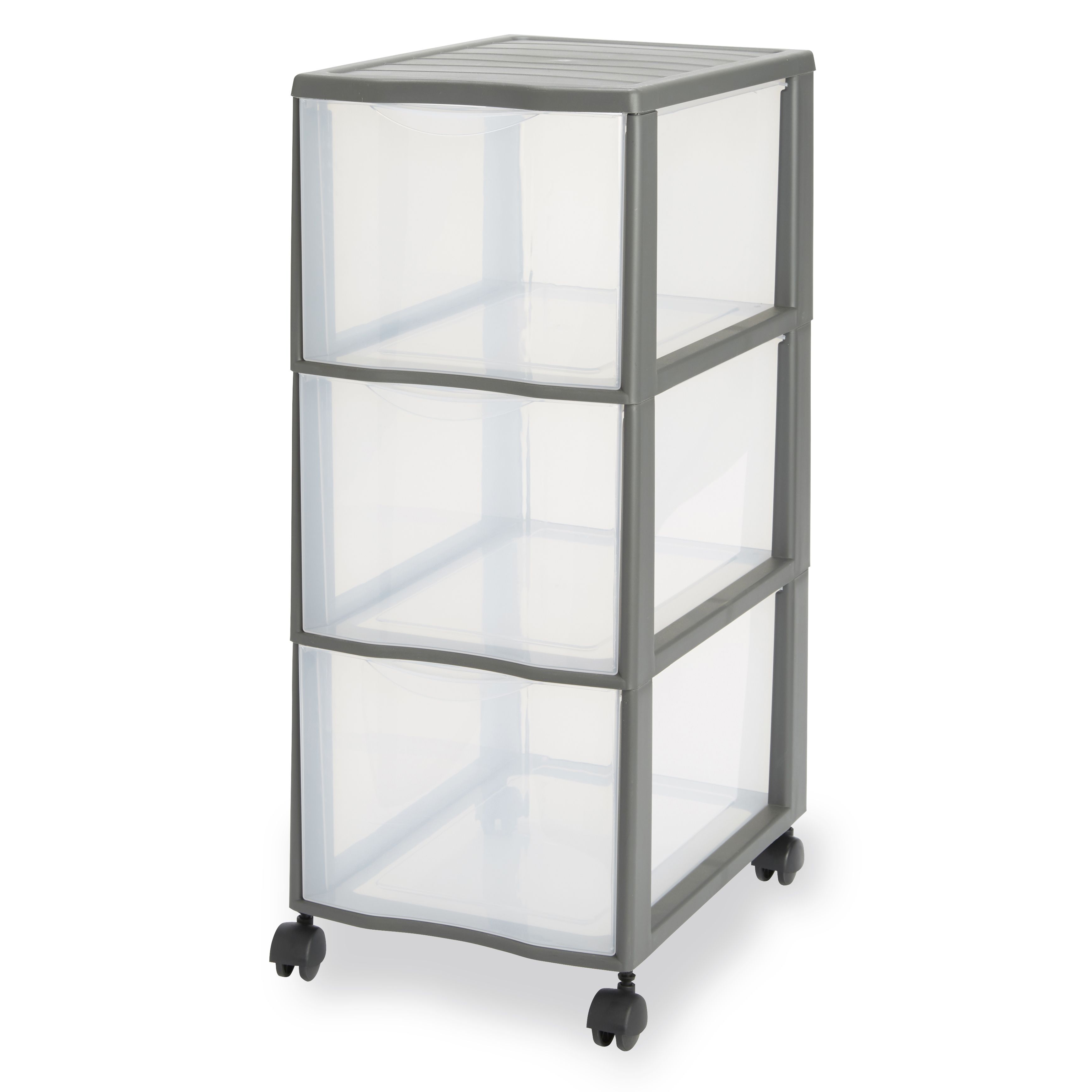 Form Kontor Clear & grey 44L 3 drawer Stackable Tower unit ...