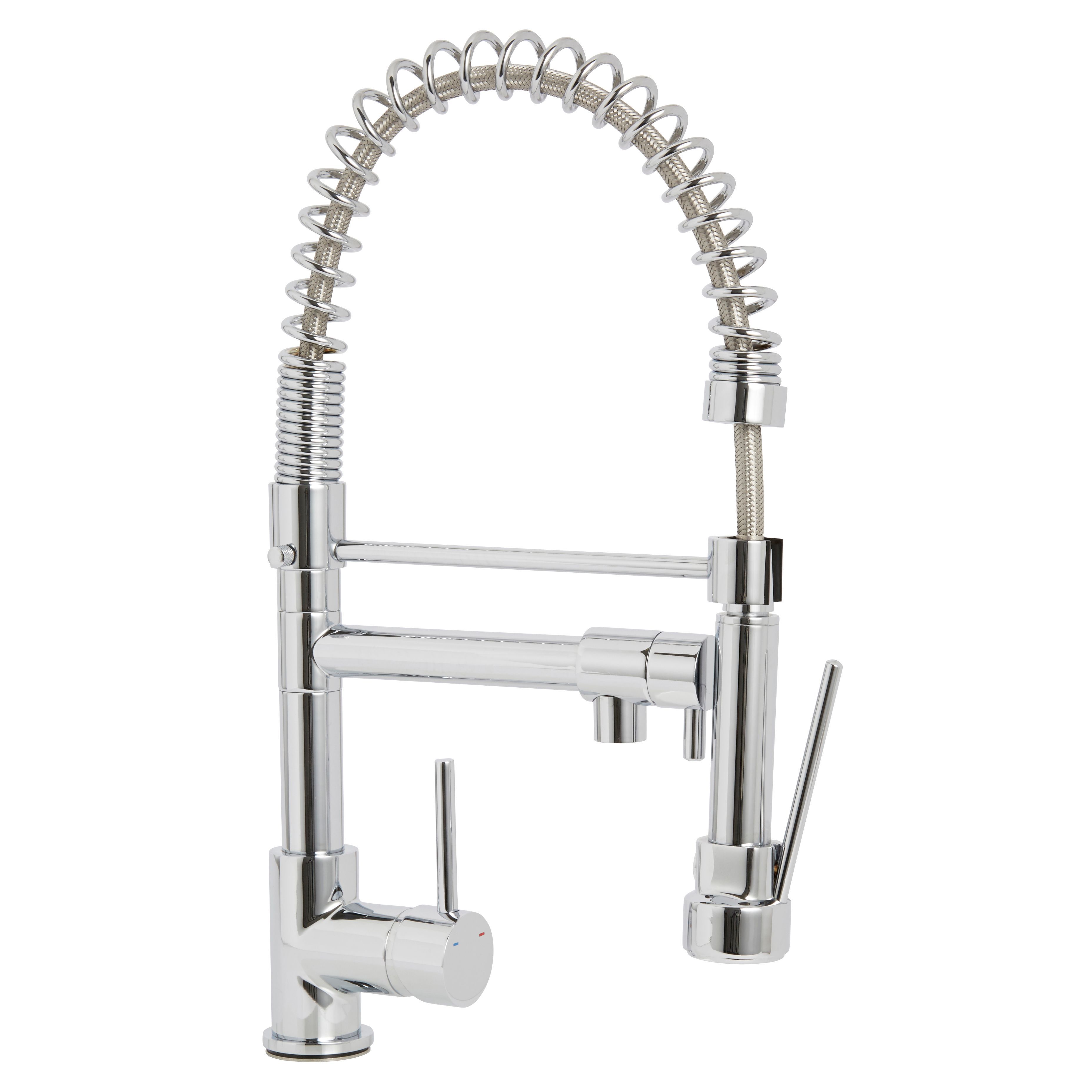 Cooke & Lewis Bilbrough Chrome effect Kitchen Side lever spring neck ...