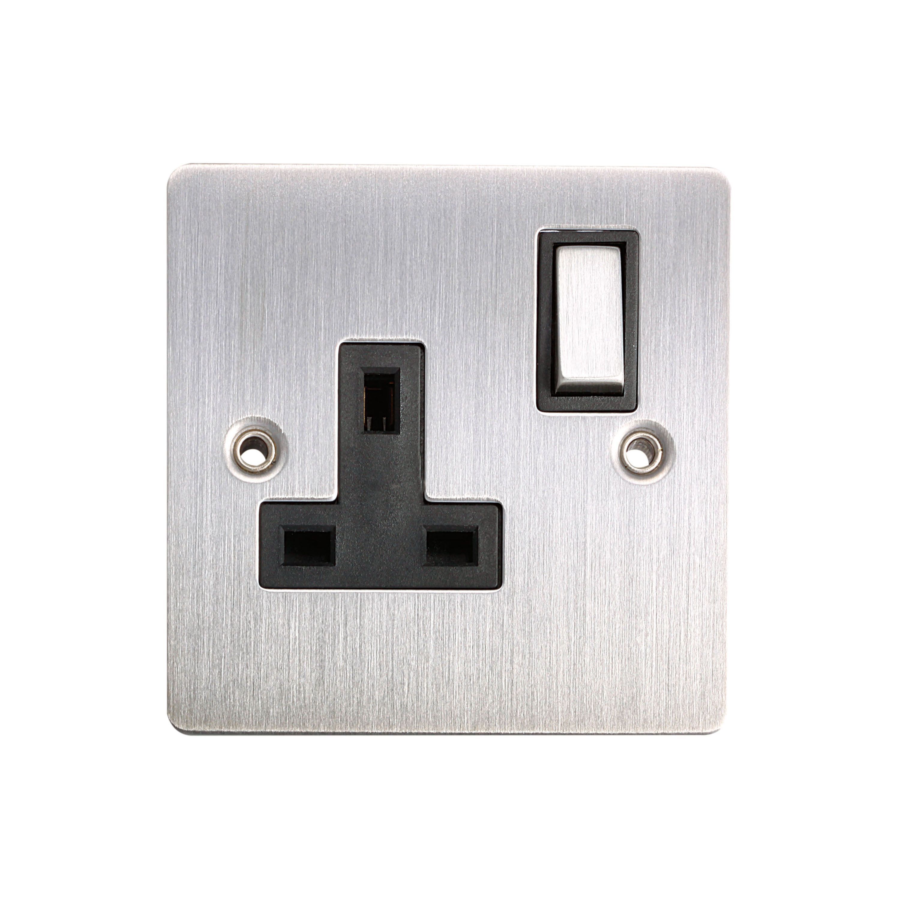 Holder 13A Brushed steel Switched Single Socket | Departments | DIY at B&Q