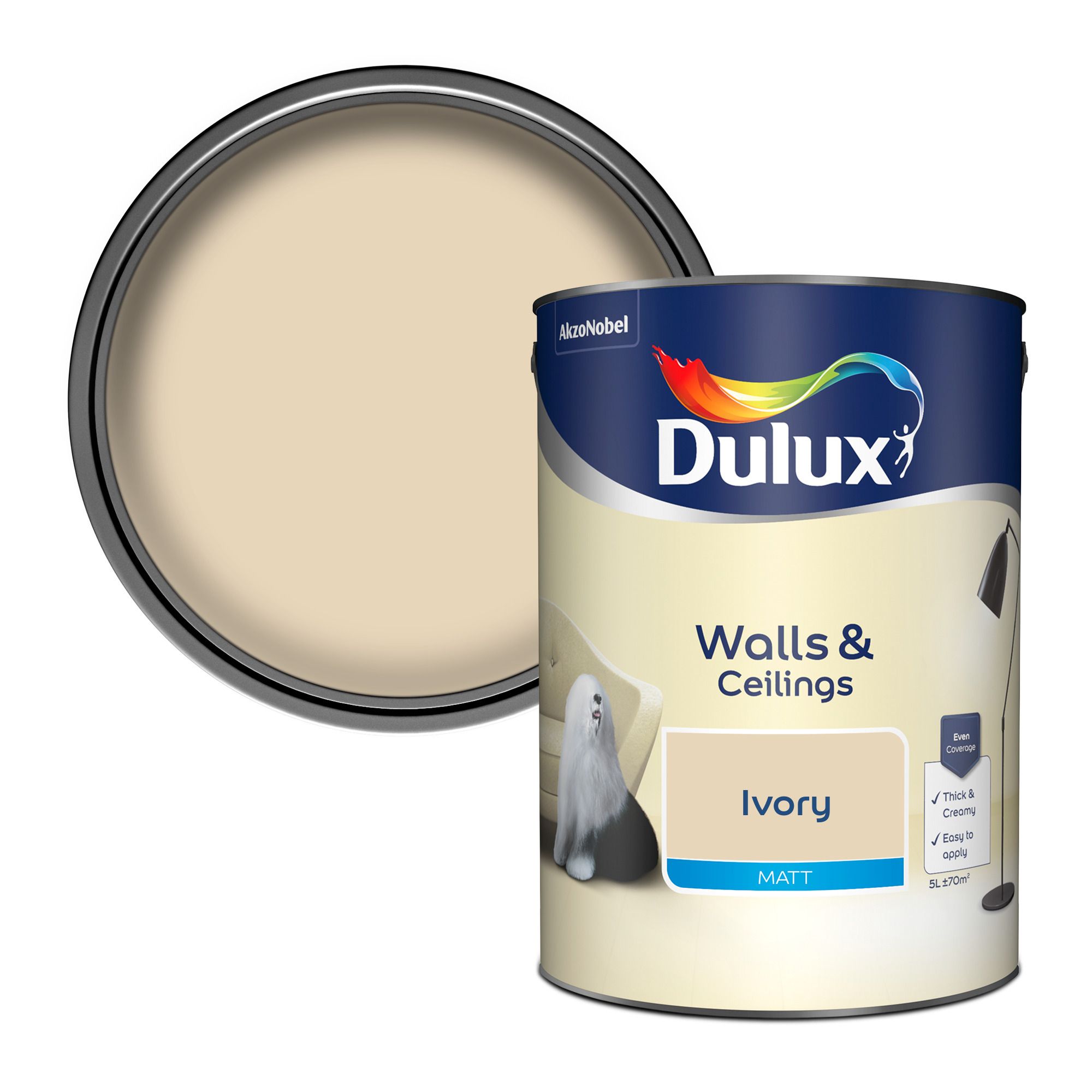 Dulux Ivory Matt Emulsion paint, 5L | Departments | DIY at B&Q