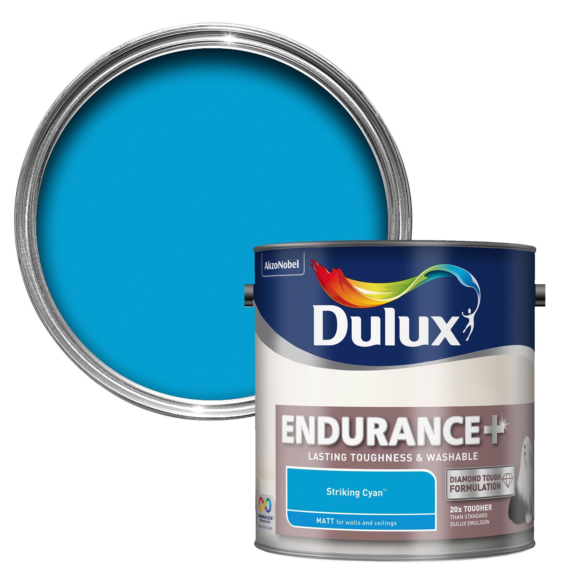 Dulux Endurance Striking Cyan Matt Emulsion Paint 2.5L | Departments ...