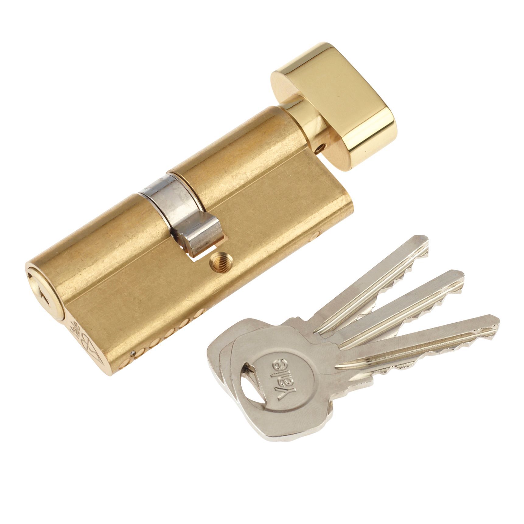 Yale 80mm Brass-plated Thumbturn euro cylinder lock | Departments | DIY ...
