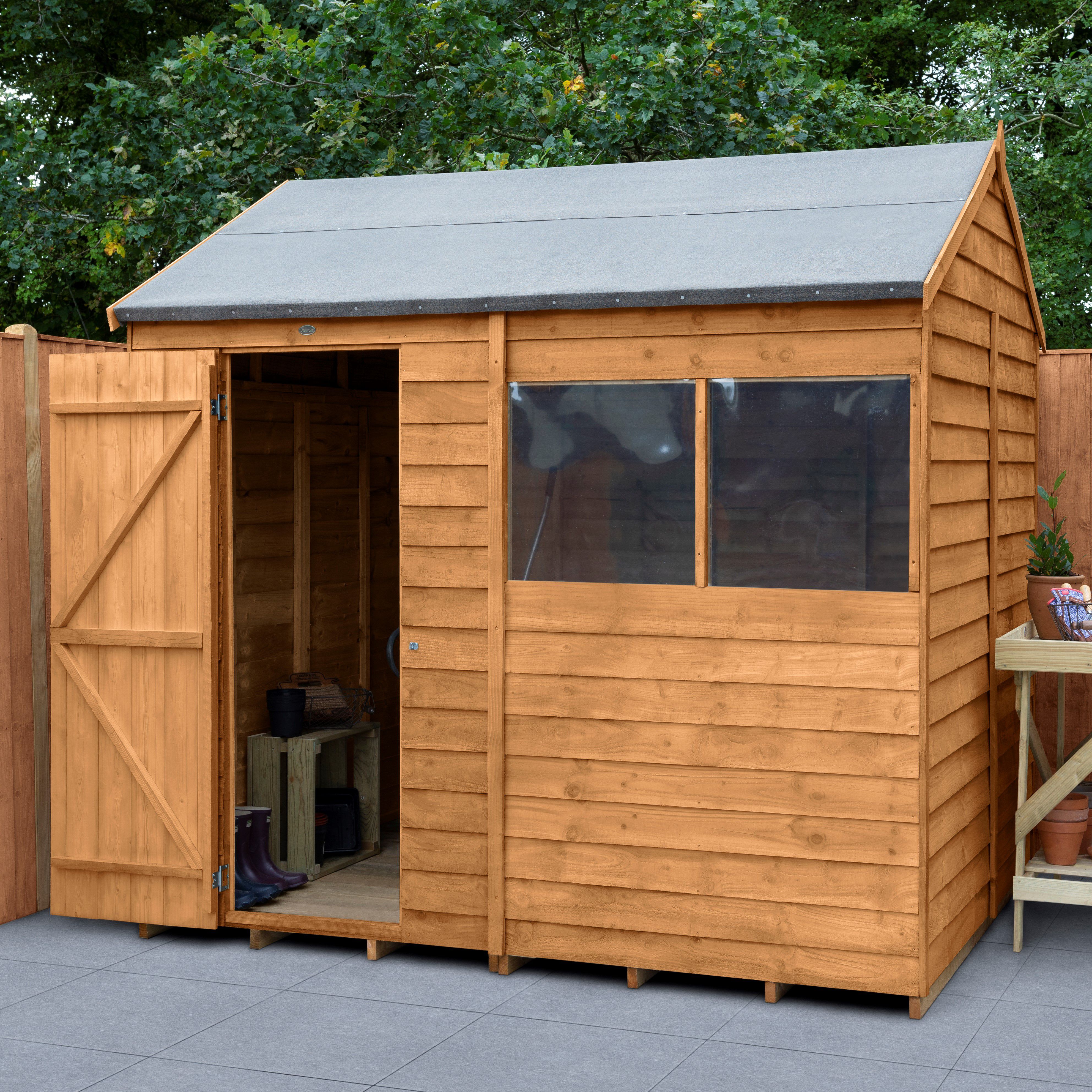Forest Garden 8x6 Reverse apex Overlap Timber Shed (Base included ...
