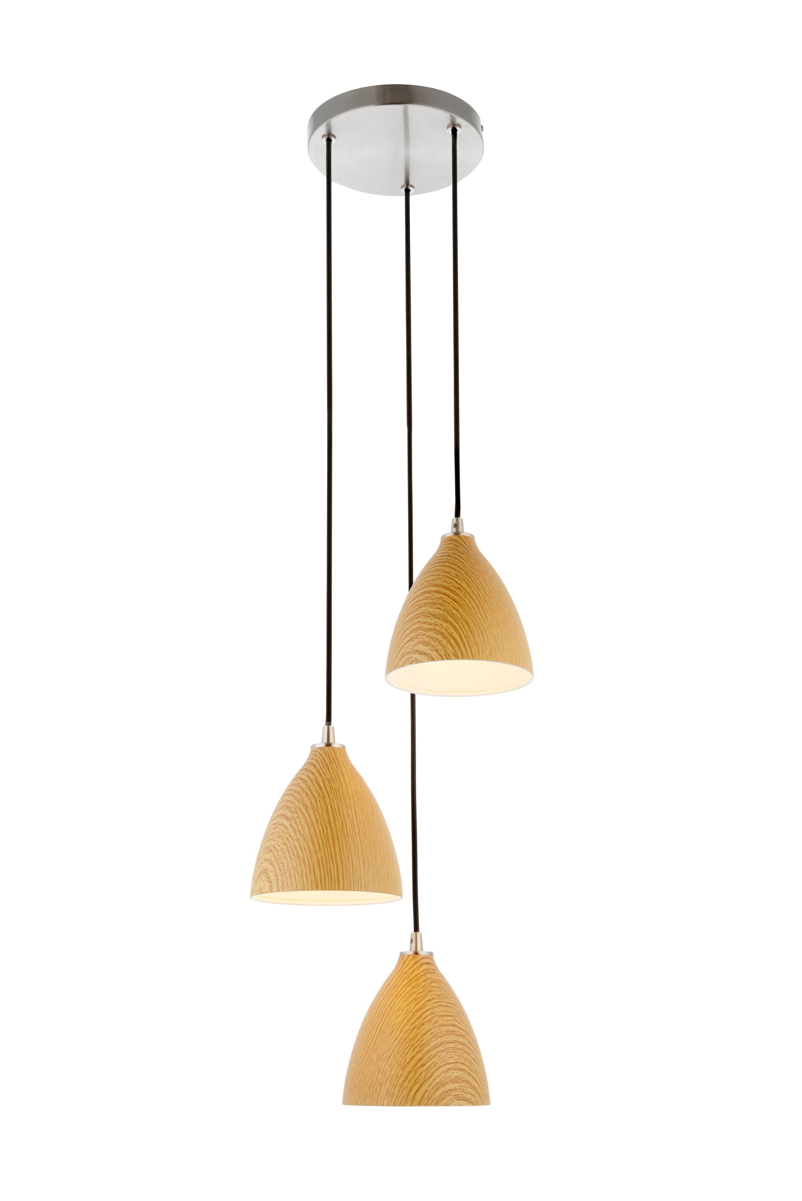 Elway Wood effect & brushed chrome effect 3 Lamp Pendant ceiling light ...