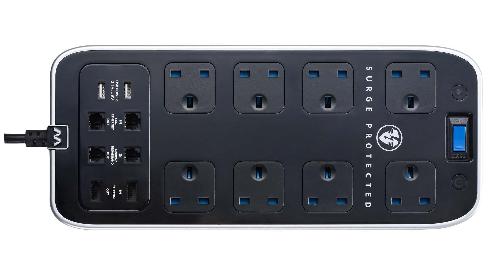 Masterplug 8 socket Black Extension lead, 2m | Departments | DIY at B&Q