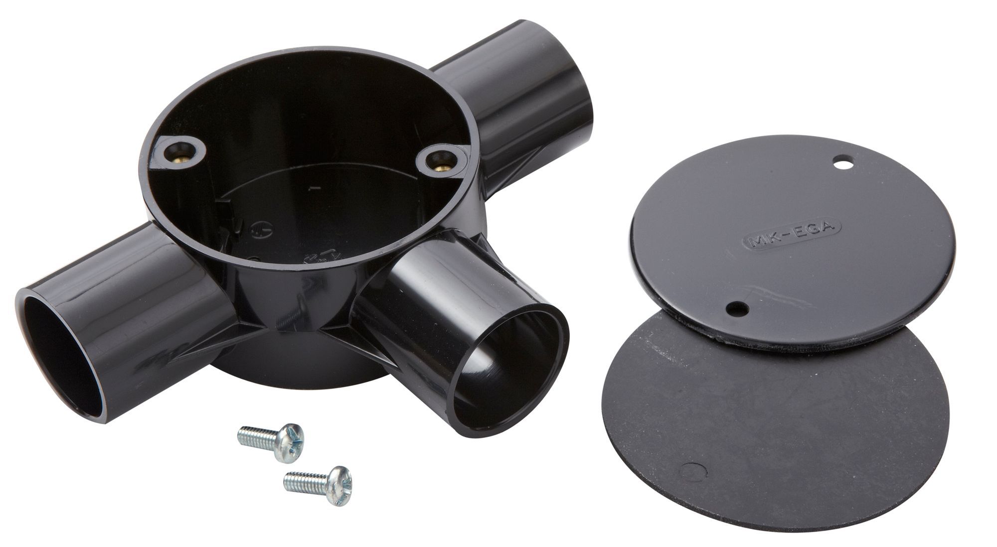 MK Black 3 Way Tee Box (Dia)25mm | Departments | DIY at B&Q