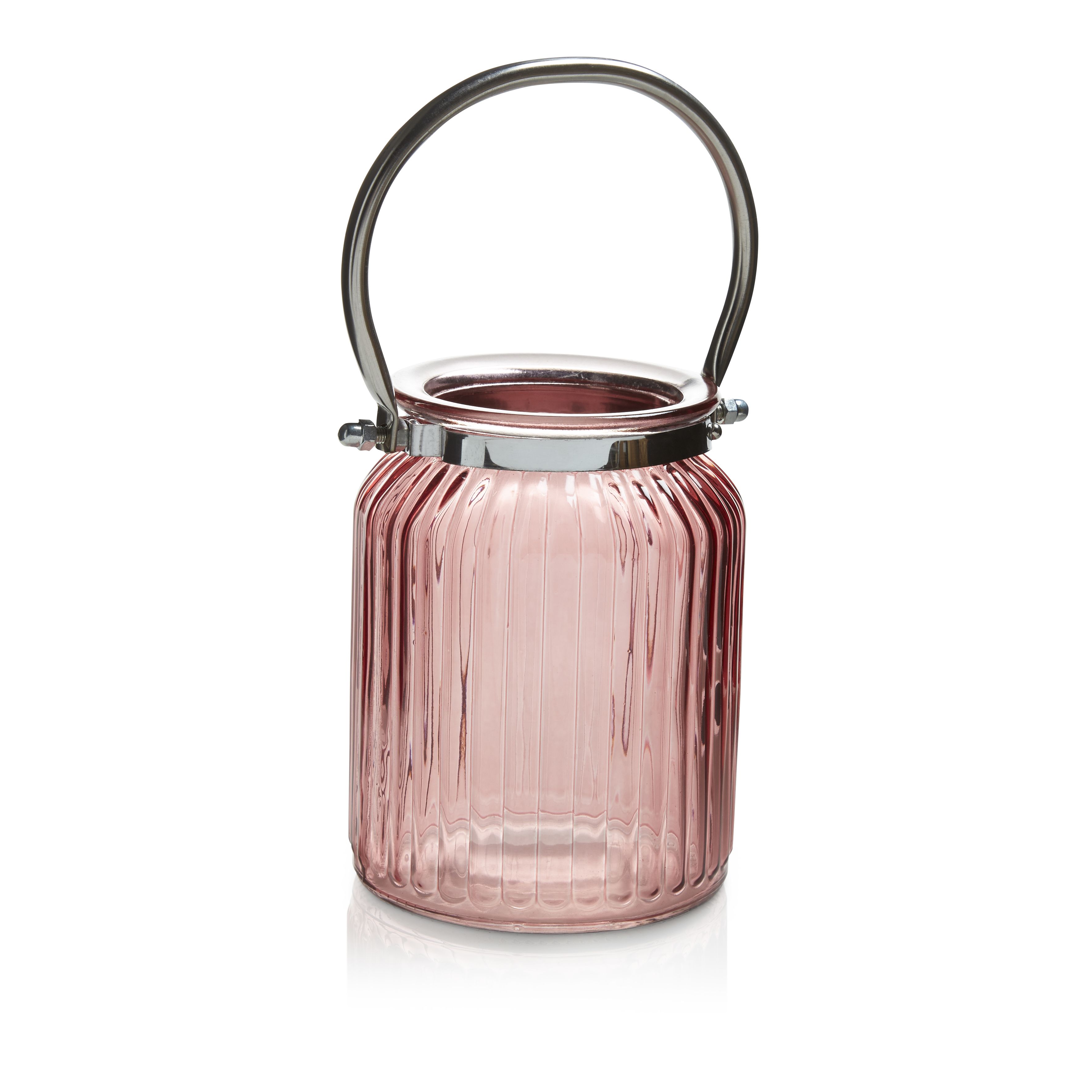 Pink Ribbed Glass Lantern | Departments | DIY at B&Q