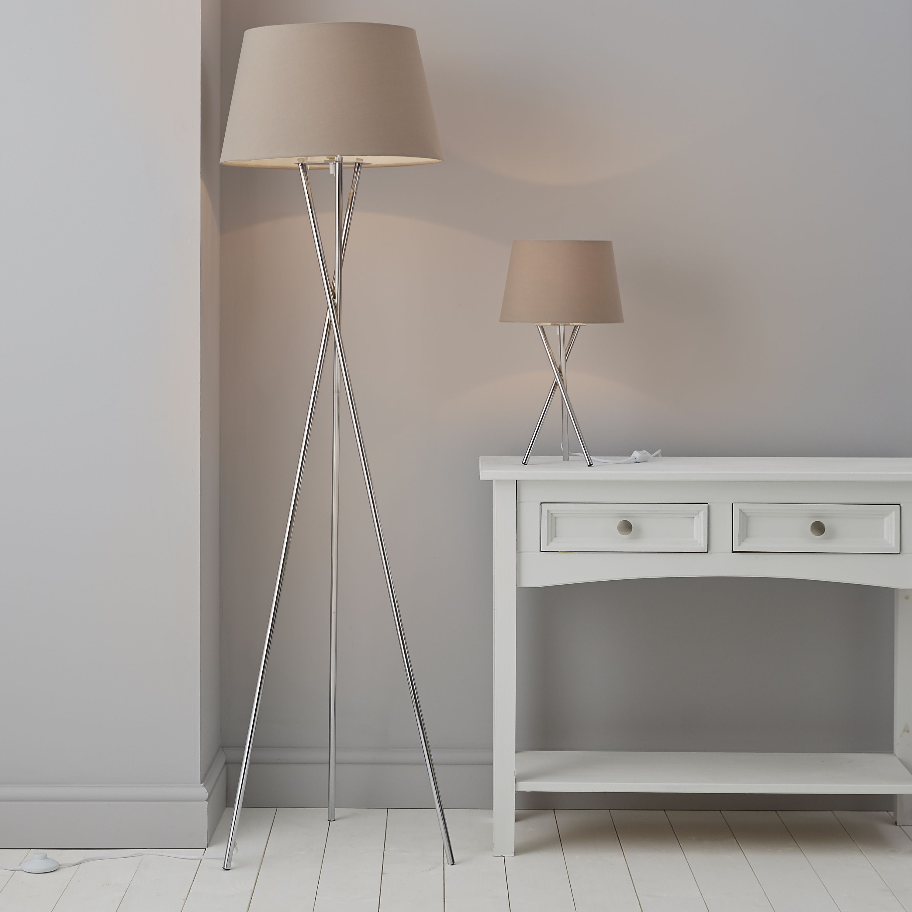 GoodHome Gooban Chrome effect Floor & table lamp | Departments | DIY at B&Q