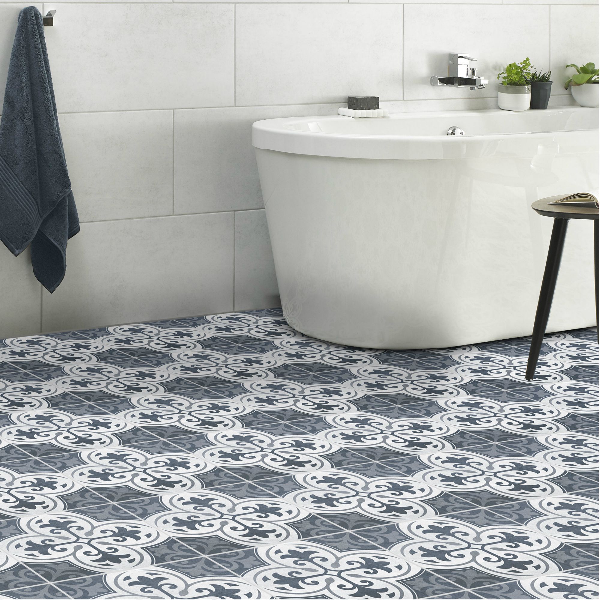 Statement Indigo Legacy Ceramic Tile, Pack of 9, (L)331mm (W)331mm ...