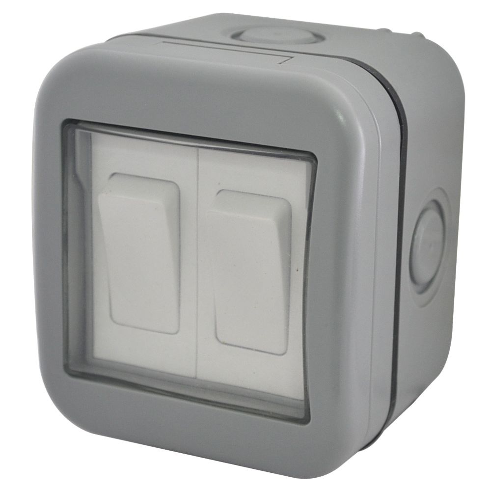 Diall 10A 2 way Grey Nickel effect Double outdoor Switch | Departments ...