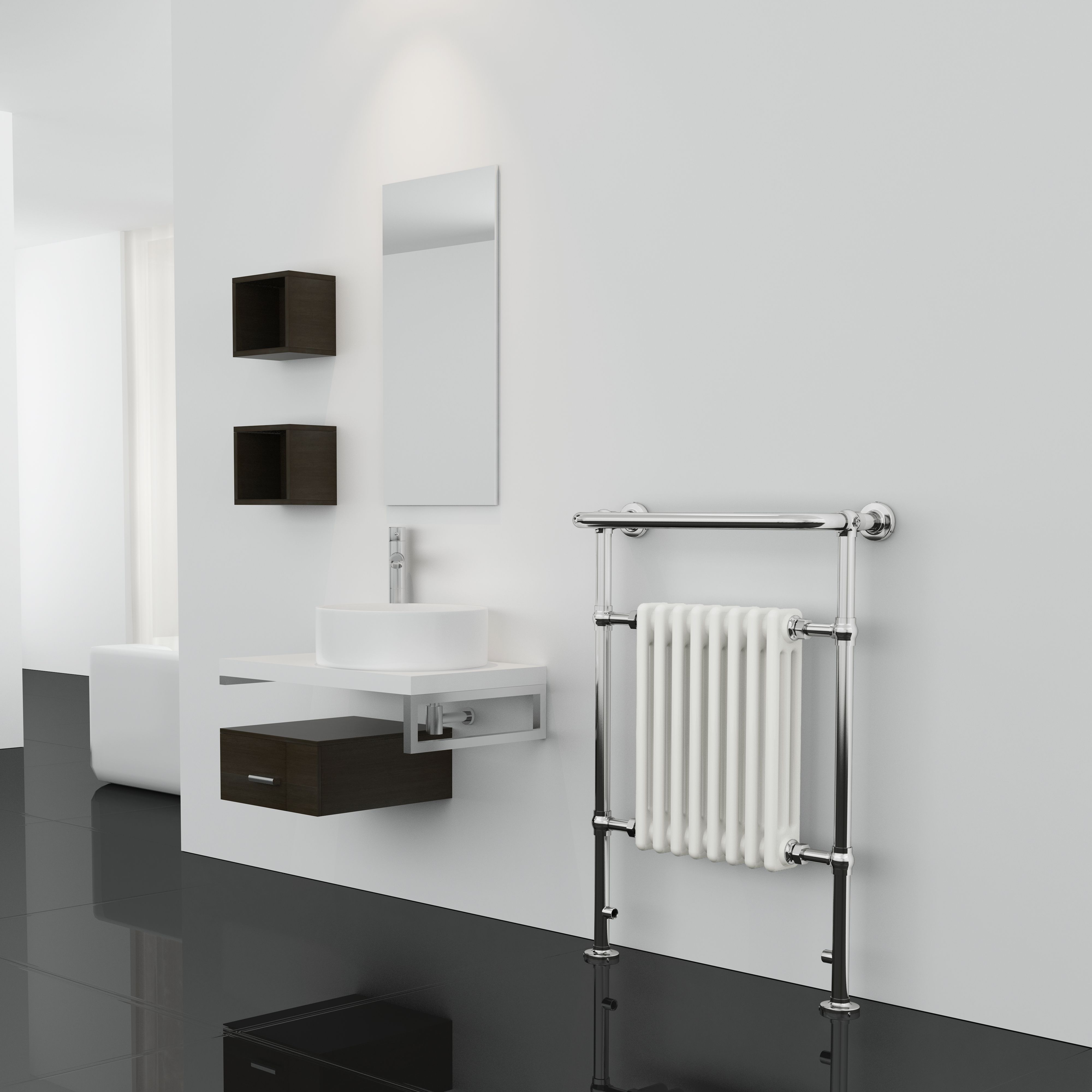 Blyss Victoria Mains powered White Towel warmer (H)952mm (W)659mm ...