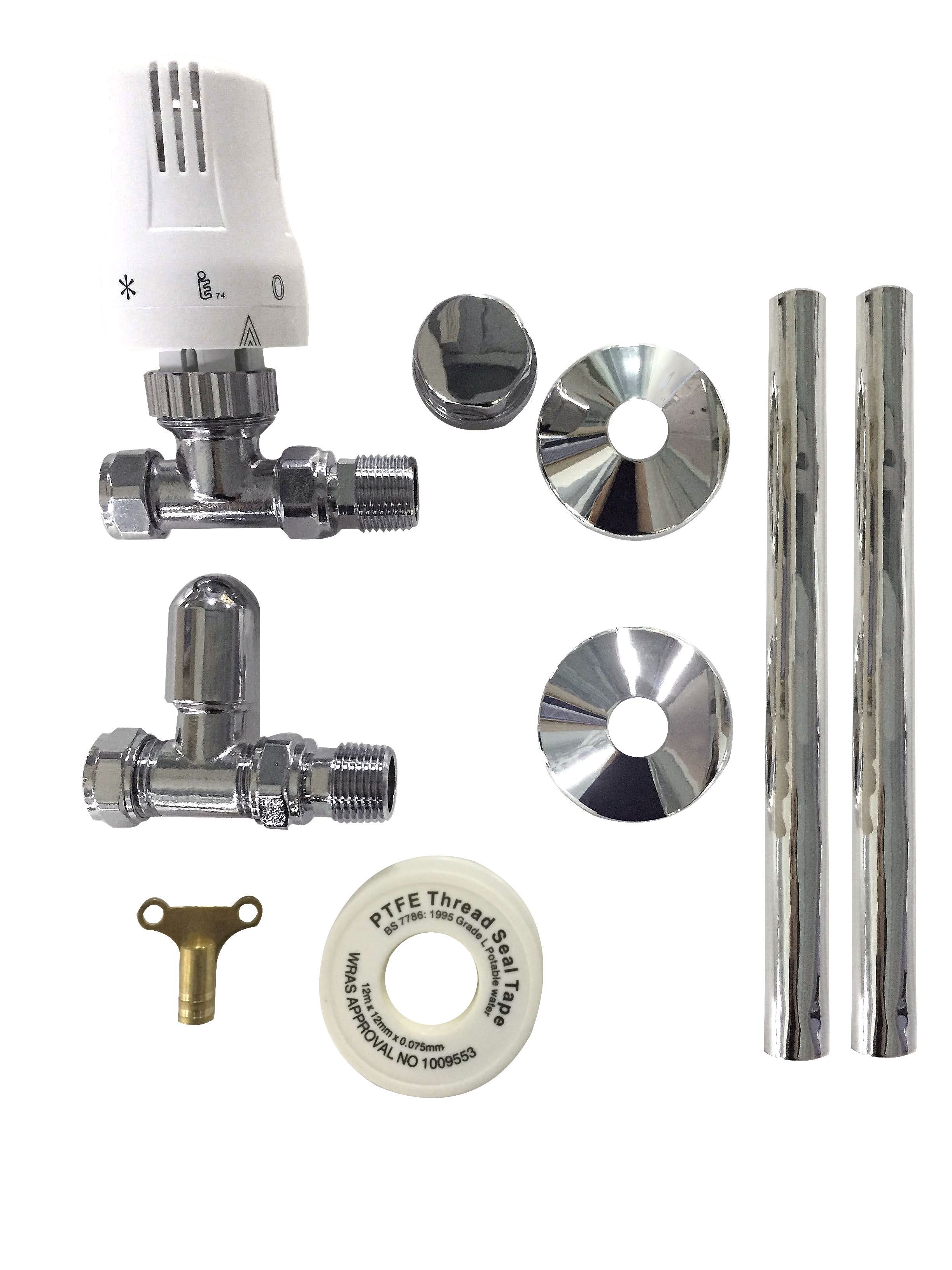 B&Q TRV Chrome Chrome plated Straight Central heating valve ...