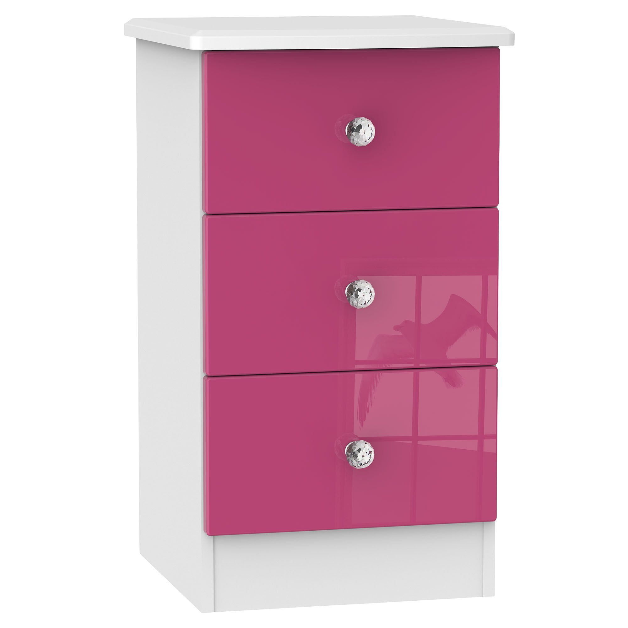 Rosa Pink & white High gloss 3 Drawer Bedside chest (H)700mm (W)400mm ...