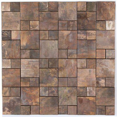 Copper rust Ceramic & metal Mosaic tile, (L)300mm (W)300mm ...
