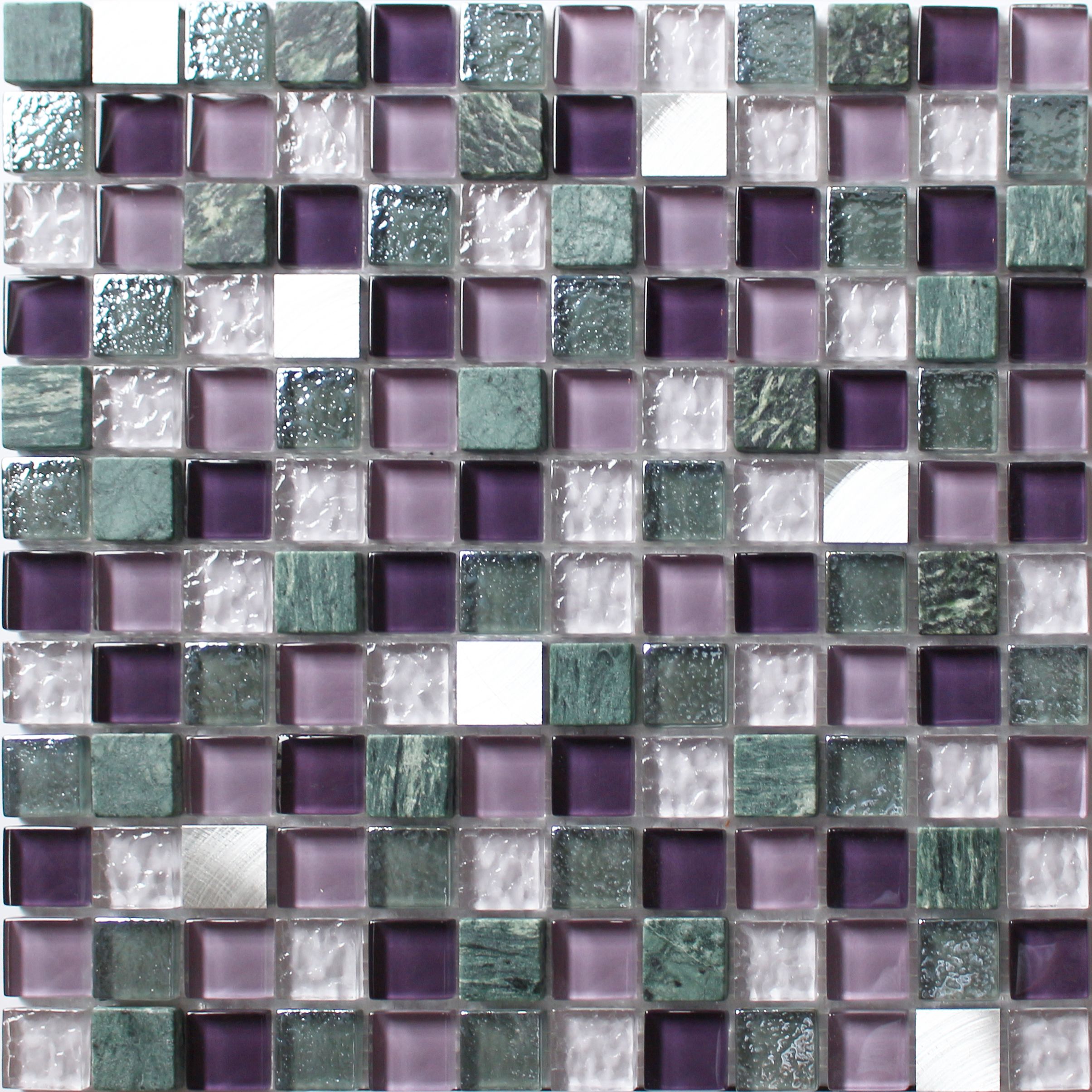 Camden Purple Stone effect Glass & marble Mosaic tile, (L)300mm (W ...