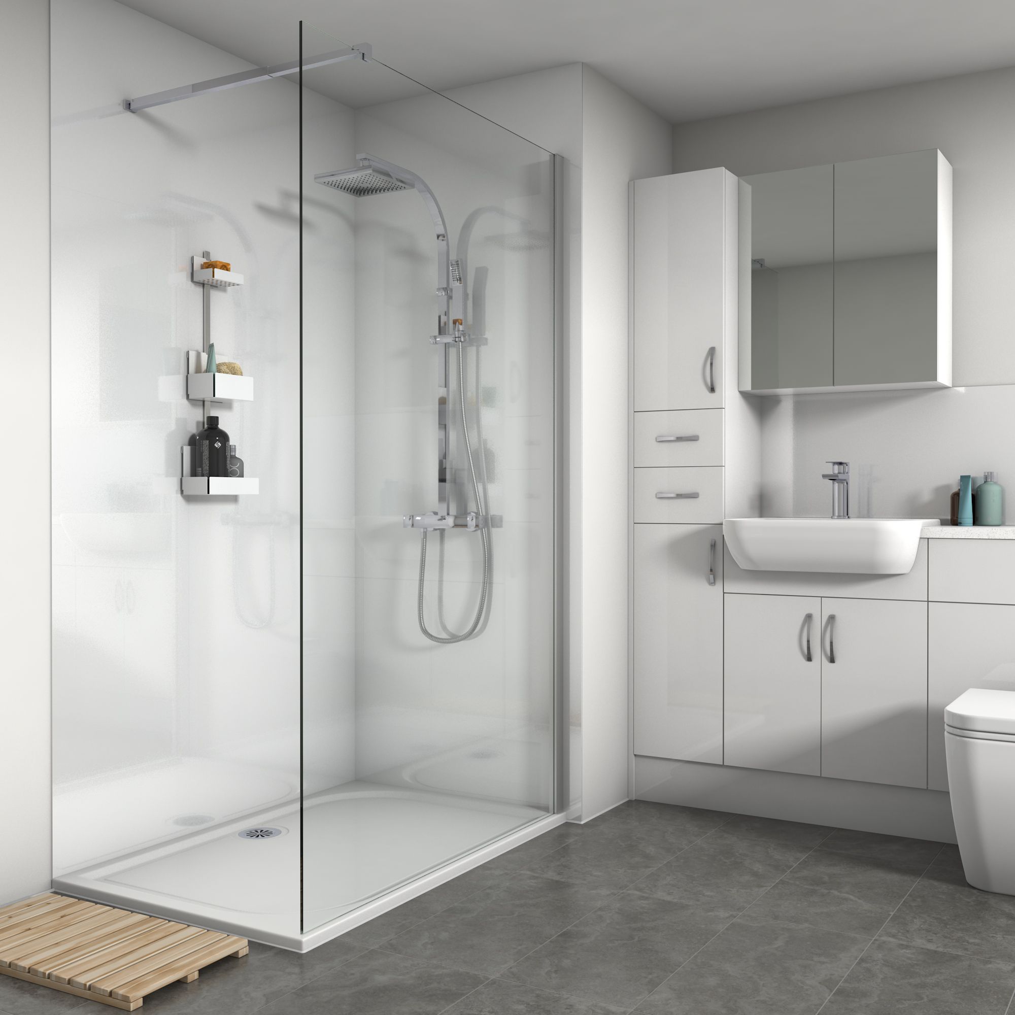 Splashwall Metallic White Gloss 3 sided shower wall kit | Departments ...