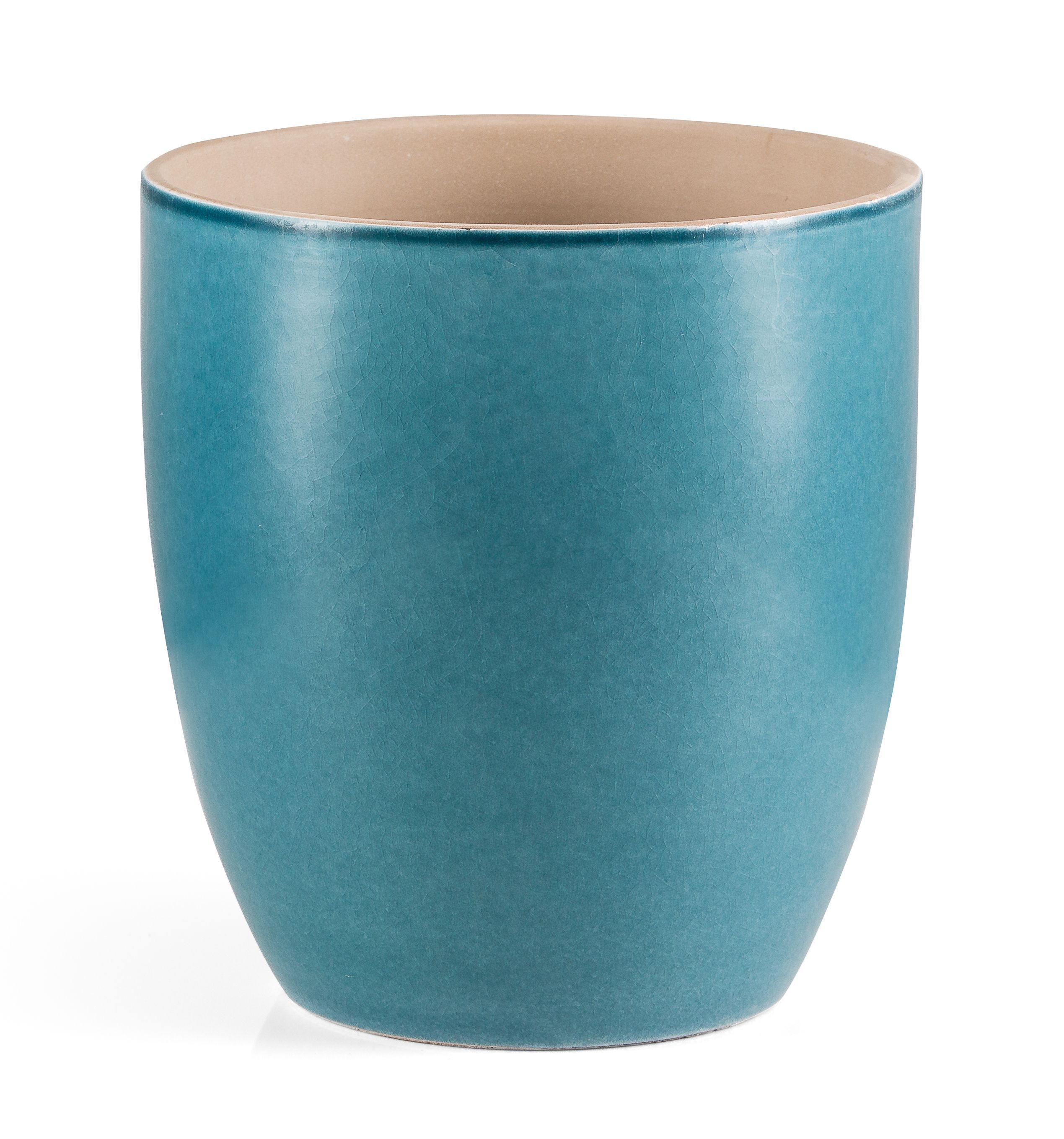 Round Glazed Terracotta Blue Plant pot (H)160mm (Dia)150mm ...