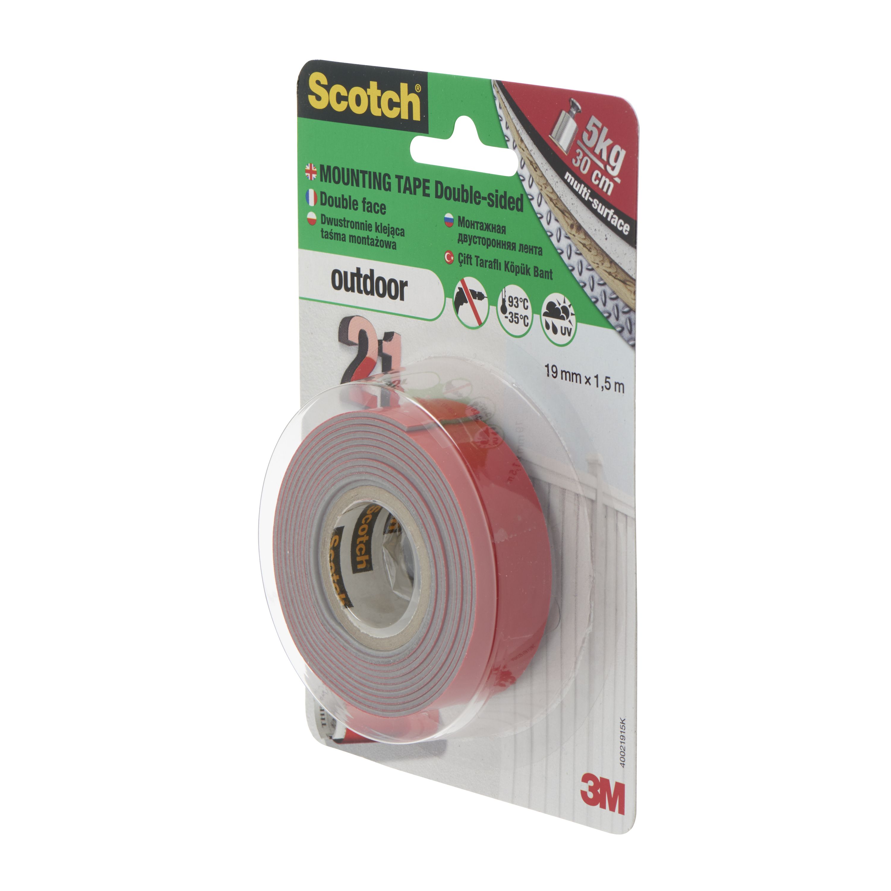 Scotch Red Mounting Tape (L)1.5m (W)19mm | Departments | DIY at B&Q
