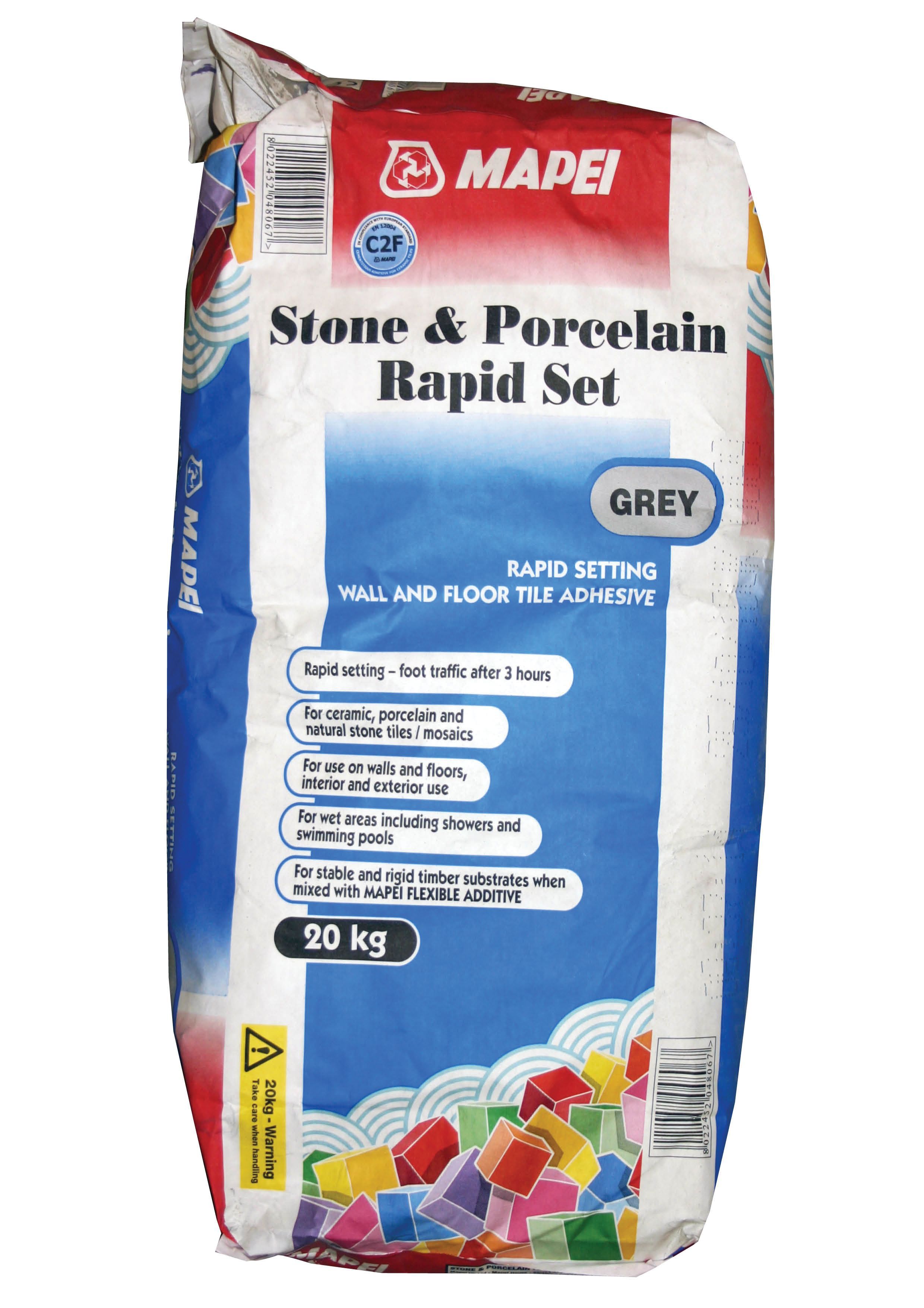 Mapei Fast set Powder Stone & porcelain adhesive, Grey 20kg ...