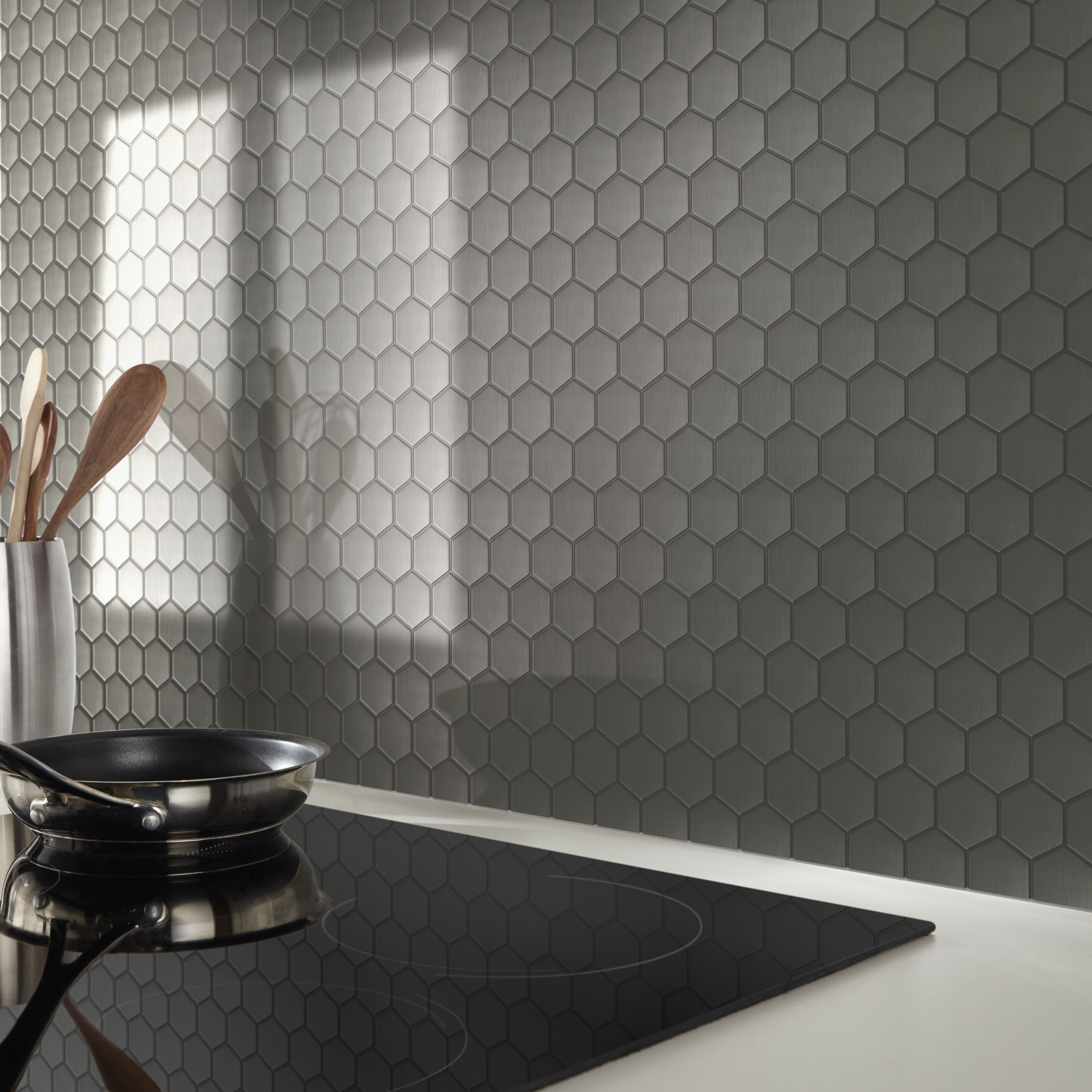 Albena Grey Metal effect Stainless steel Mosaic tile sheet, (L)300mm (W ...