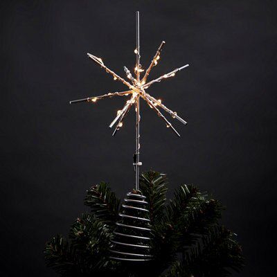 Battery-powered Silver Starburst Metal Tree topper | Tradepoint