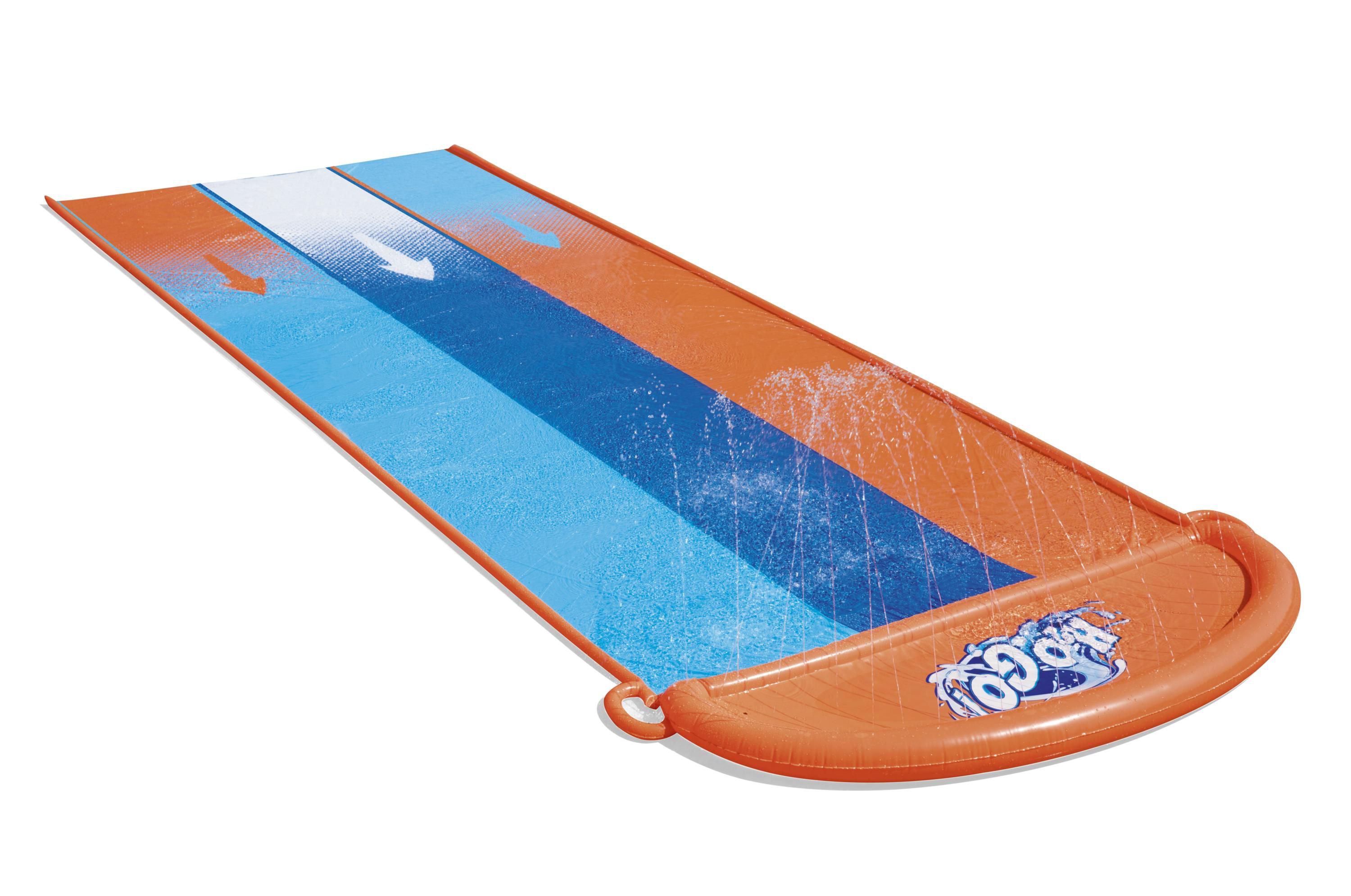 Bestway Orange & blue Rectangular Triple lane slide with sprinkler ...