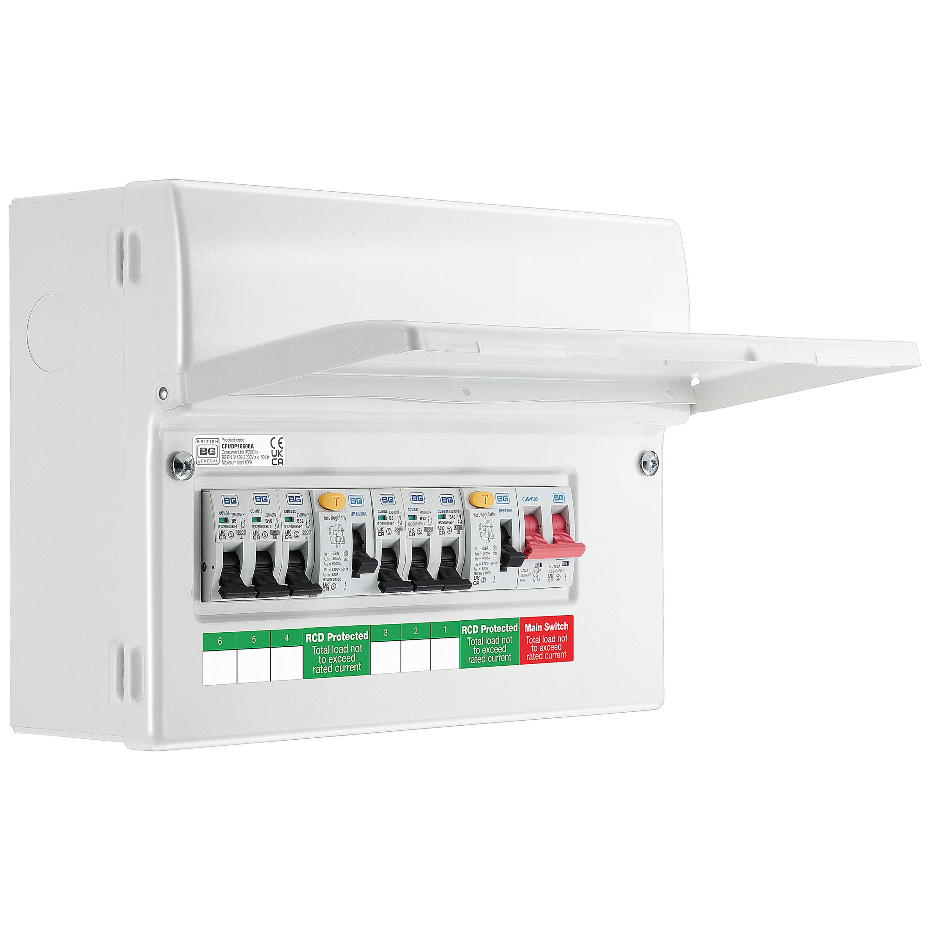 BG 6-way Dual RCD Consumer unit with 100A mains switch