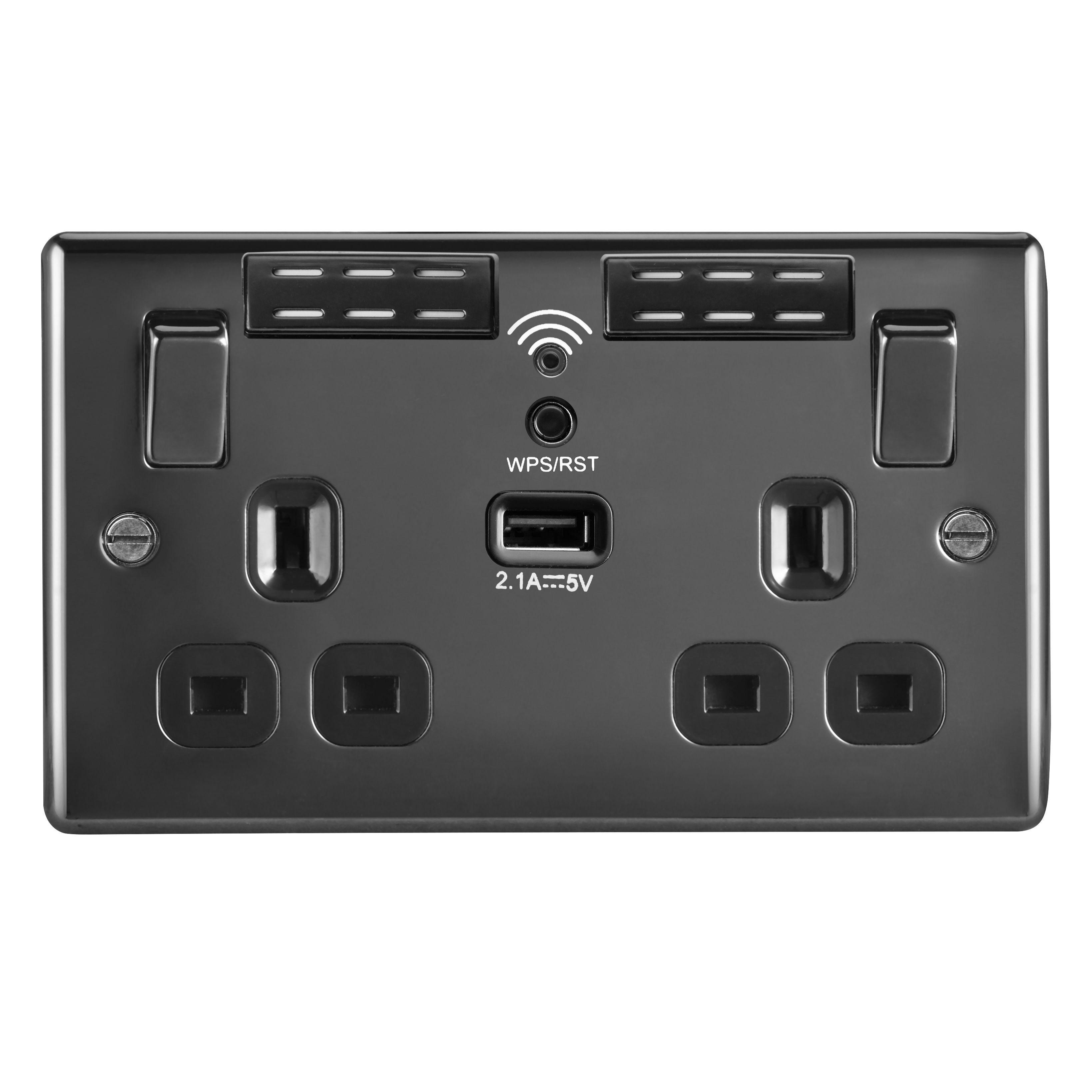 BG Black Nickel 13A Raised slim Switched Double WiFi extender socket ...