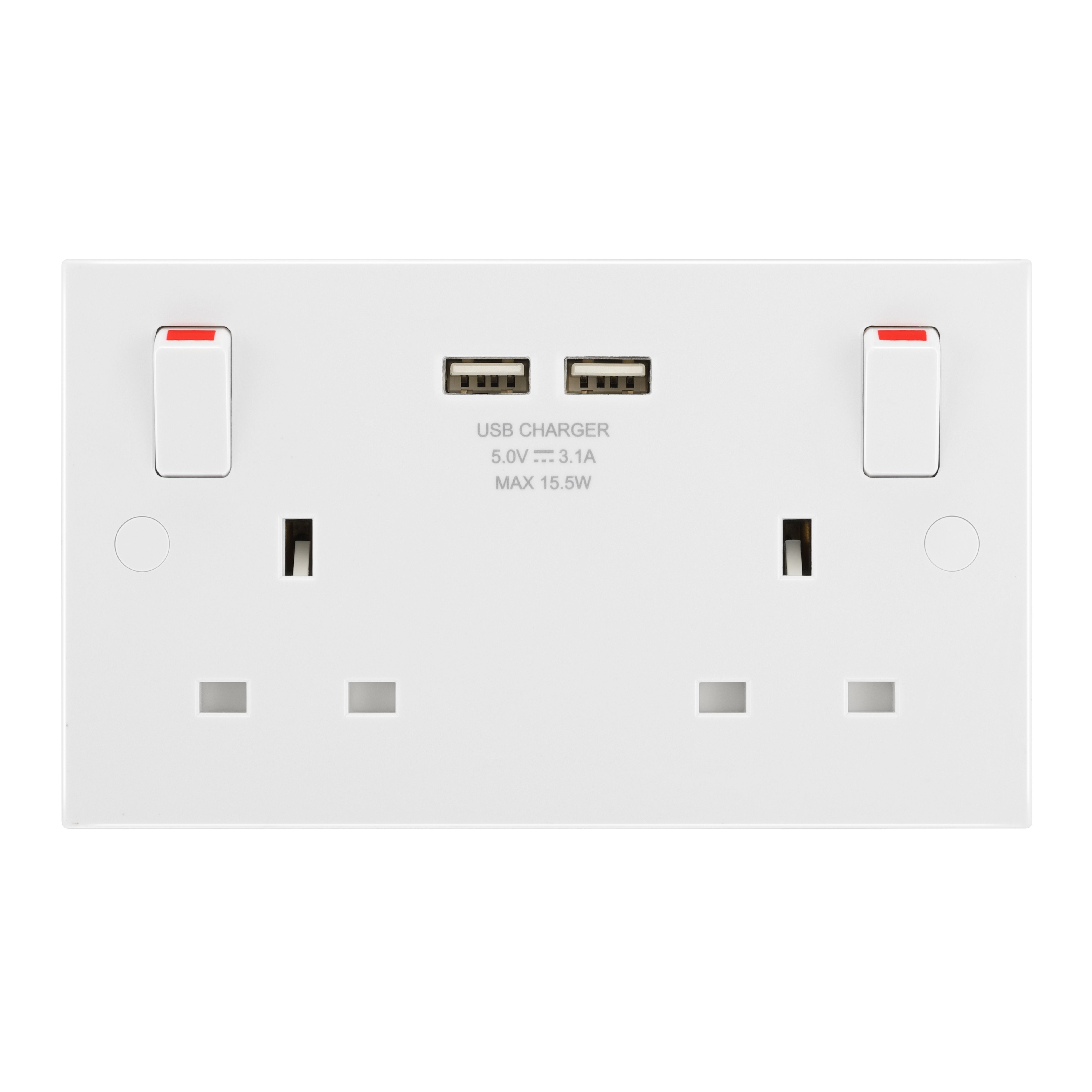 BG Double 13A Switched Gloss White Socket with USB x2 3.1A | Tradepoint