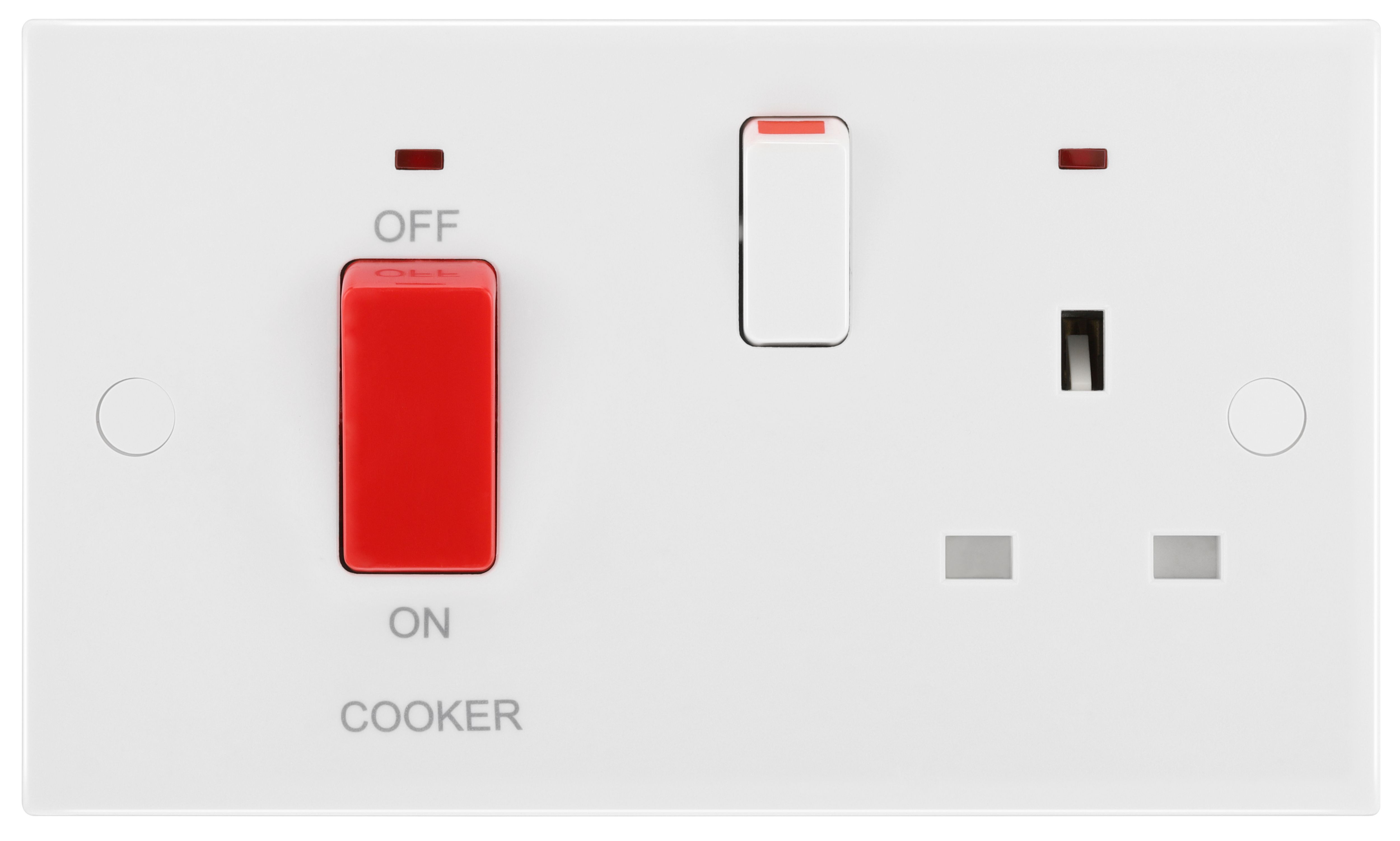 BG Gloss White Cooker switch & socket with neon | Tradepoint
