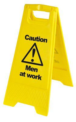 Caution men at work Plastic Safety sign, (H)600mm | Tradepoint