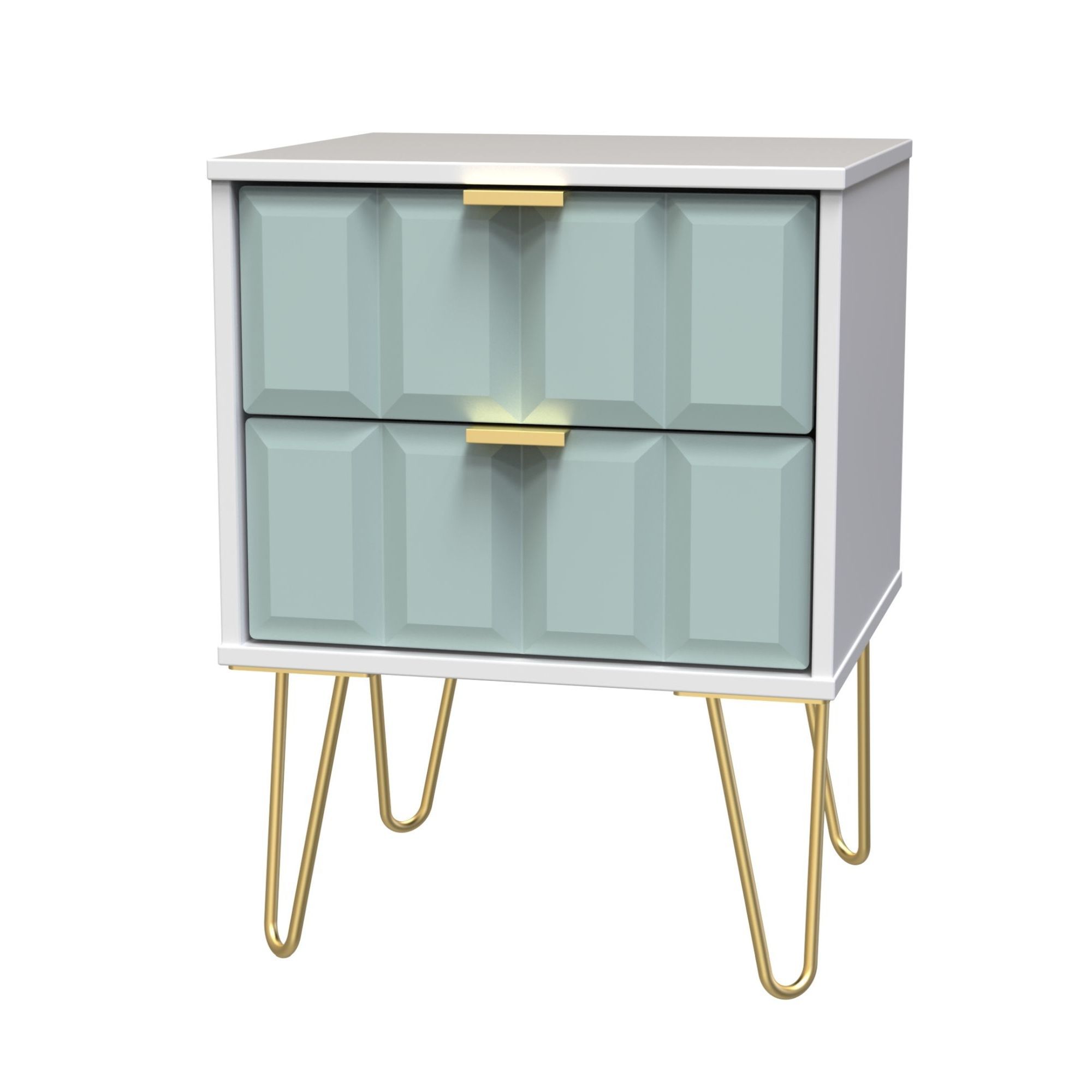 Cube Ready assembled Matt duck egg & white 2 Drawer Bedside chest (H ...