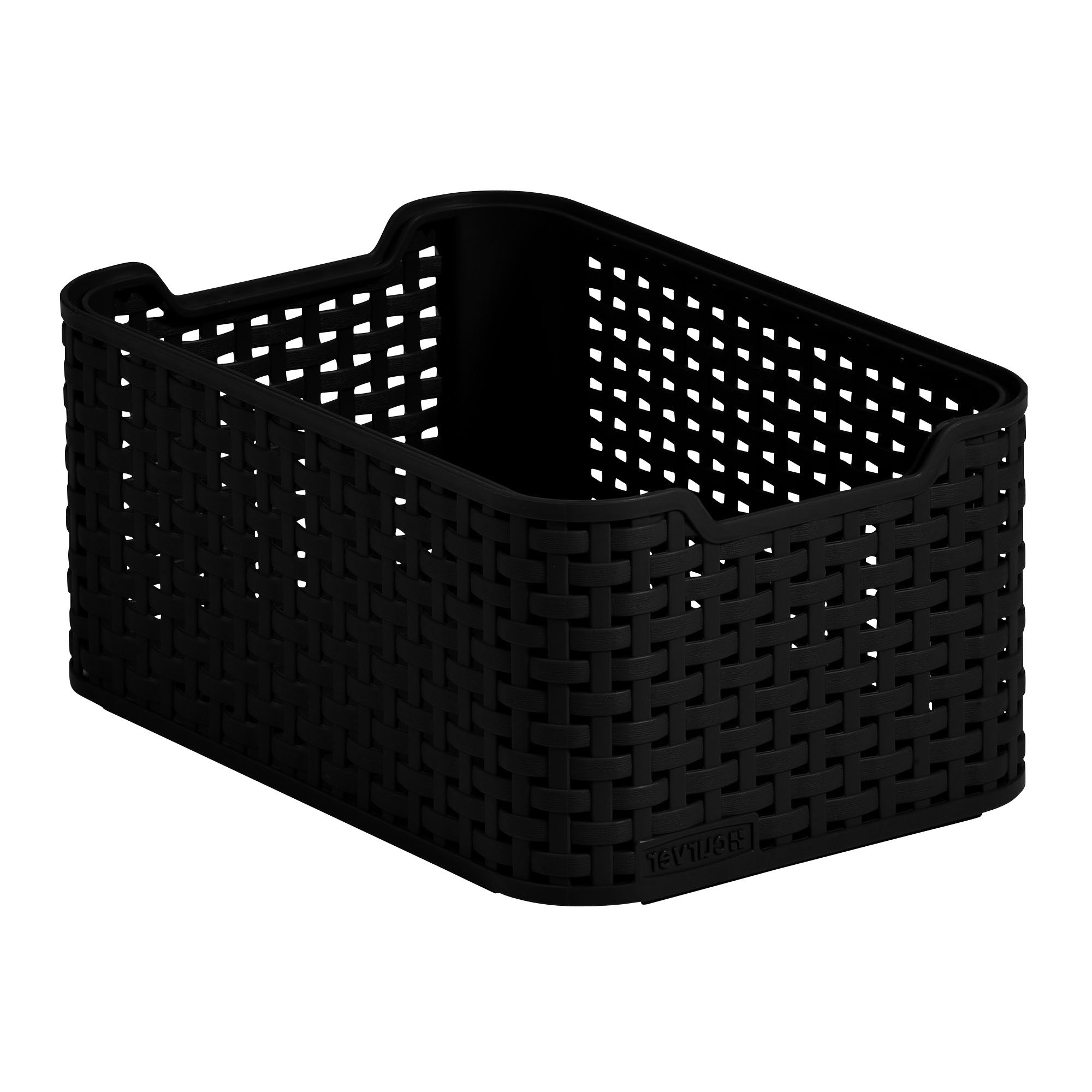 Curver Black rattan effect Plastic Storage basket (H)13cm (W)19cm ...