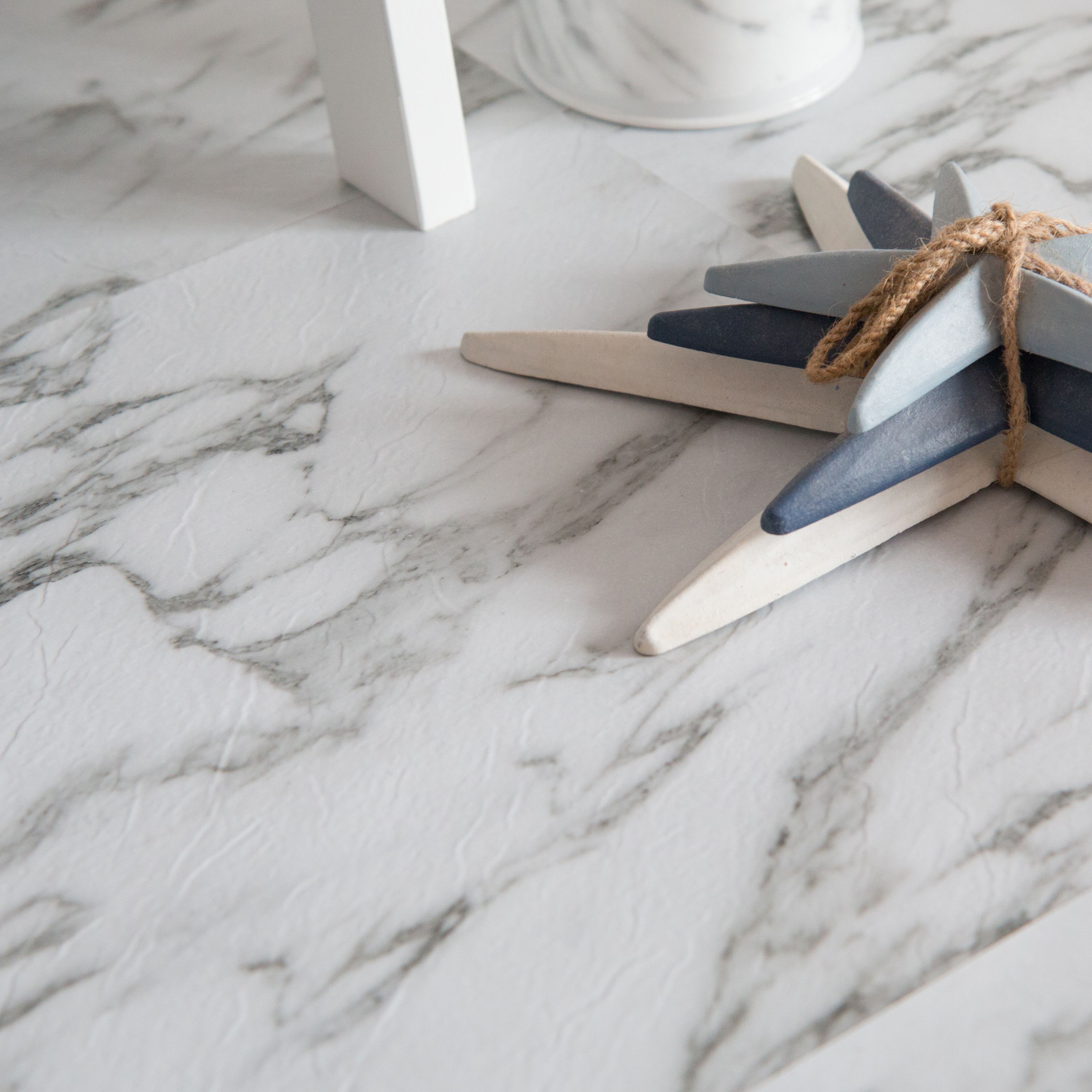 D C Fix Grey white Marble effect Self adhesive Vinyl tile Pack of 11