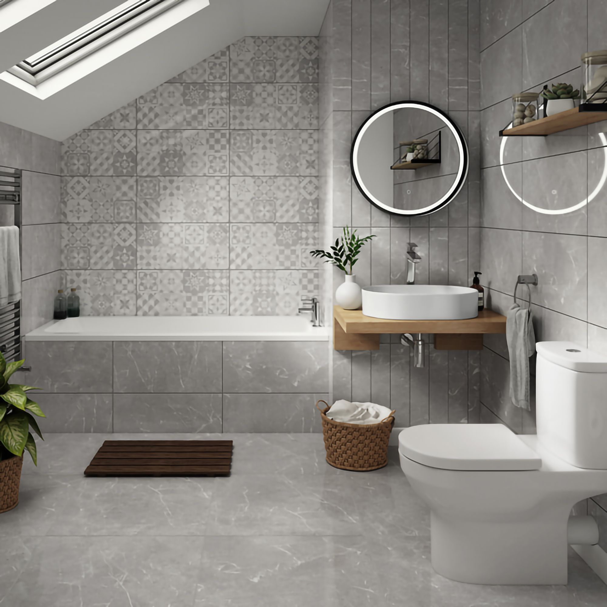 Dark Grey Gloss Marble effect Ceramic Wall Tile, Pack of 5, (L)600mm (W ...