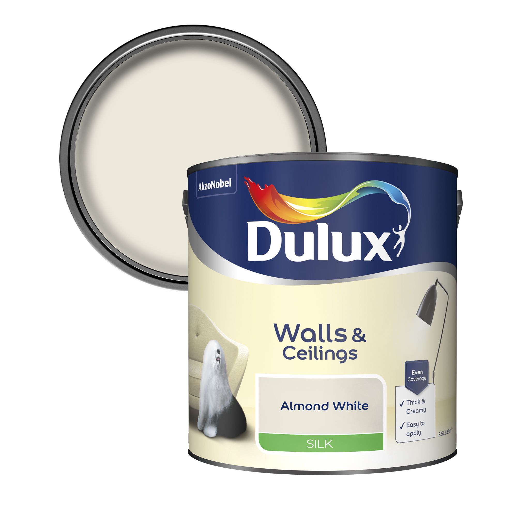 Dulux Natural hints Almond white Silk Wall & ceiling Emulsion paint, 2.5L