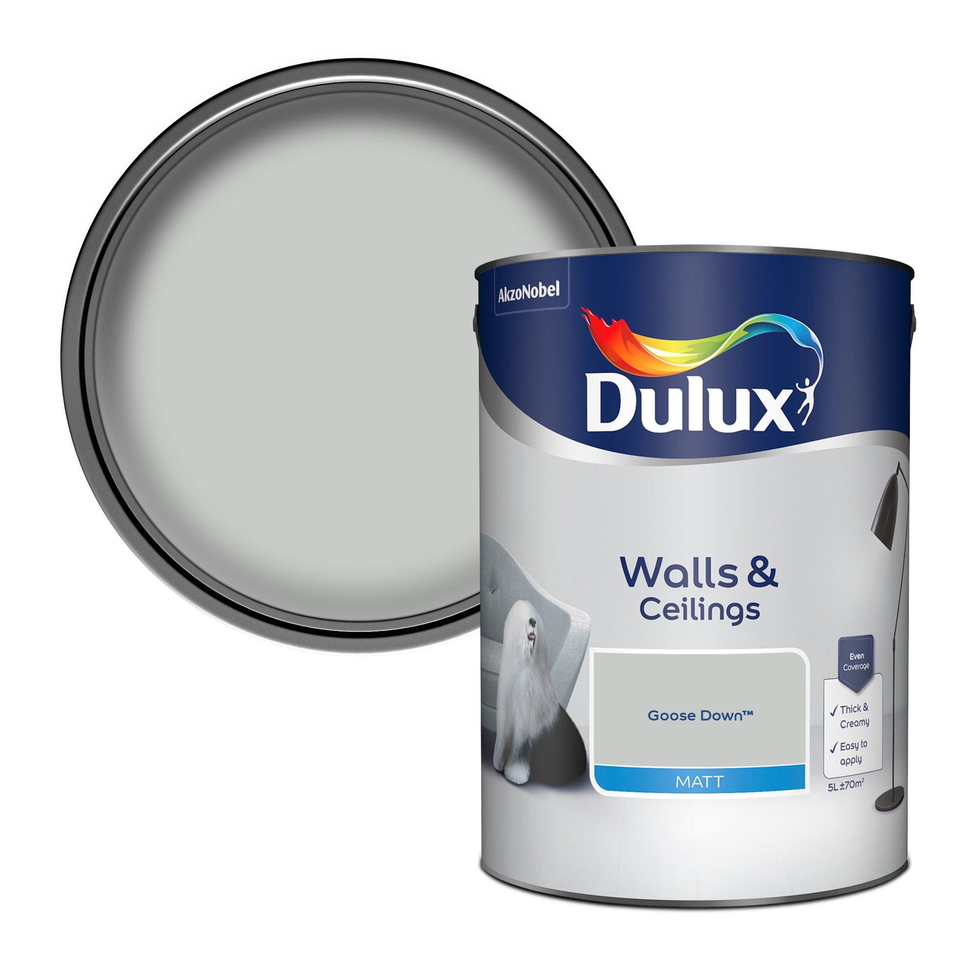 Dulux Walls & ceilings Goose down Matt Emulsion paint, 5L | Tradepoint