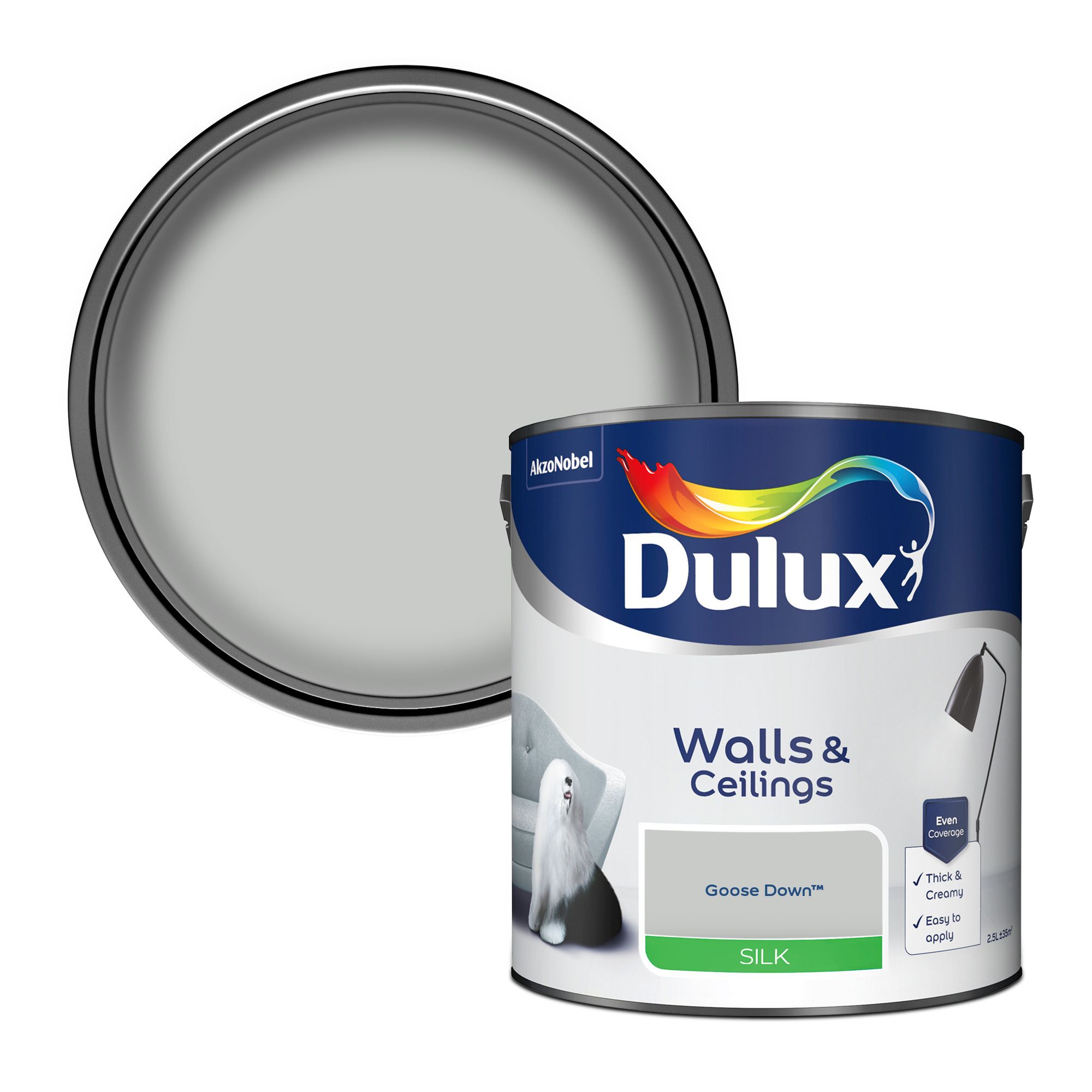 Dulux Walls & ceilings Goose down Silk Emulsion paint, 2.5L | Tradepoint