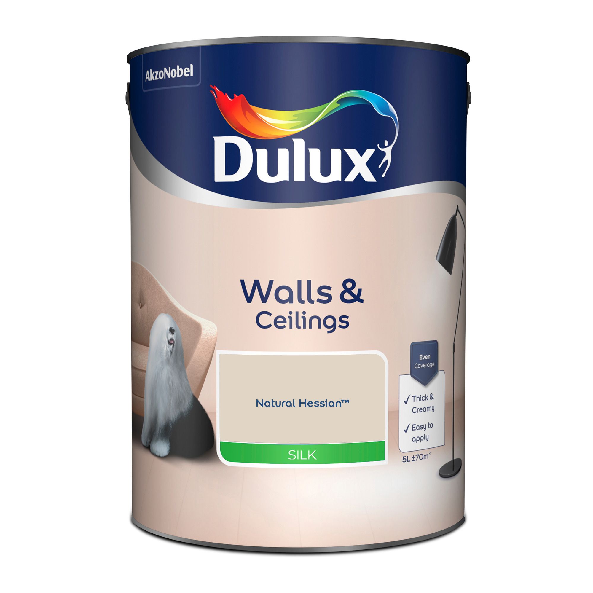 Dulux Walls & ceilings Natural hessian Silk Emulsion paint, 5L | Tradepoint